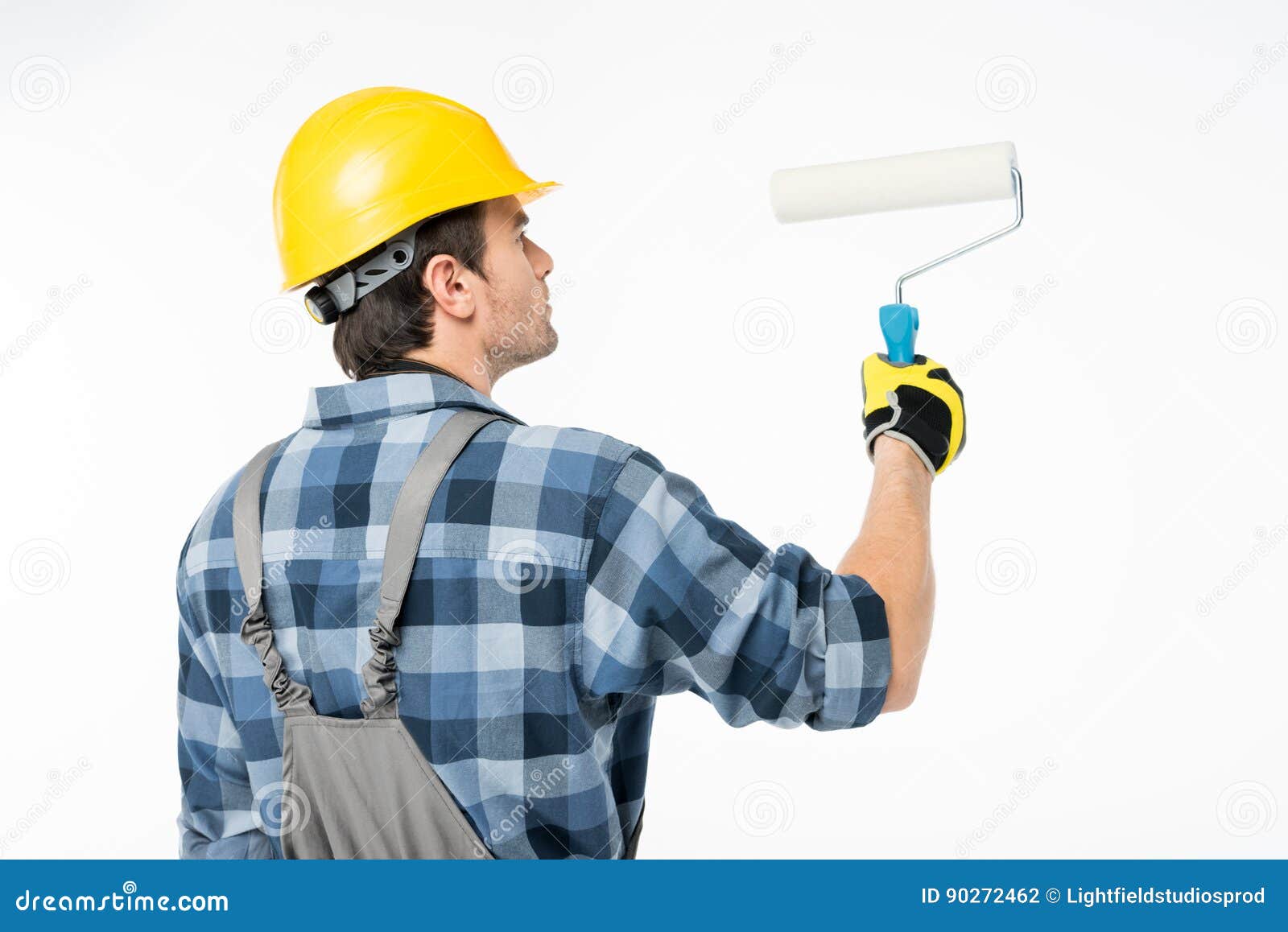Workman with paint roller stock photo. Image of people - 90272462