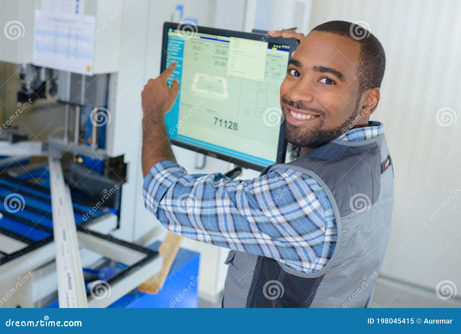 Workman Pointing To Computer Screen Stock Image - Image of diversity ...