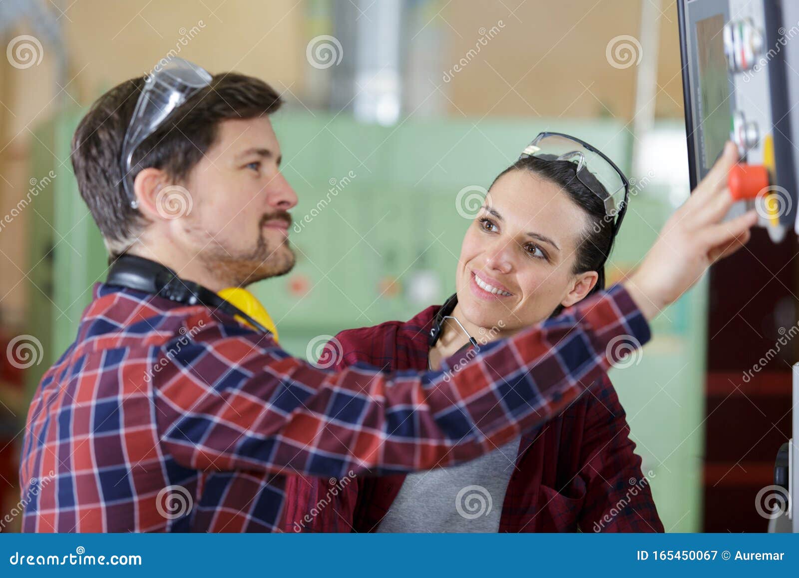 Workman Pressing Control on Factory Machinery Stock Image - Image of ...