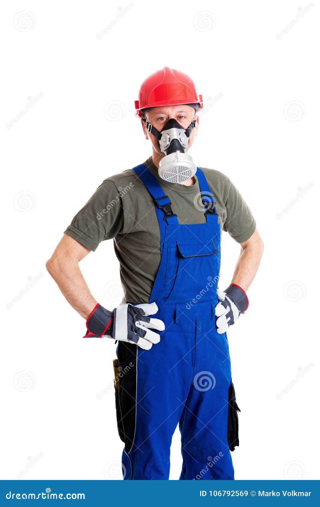 Workman with Red Hard Top and Protecting Mask Stock Image - Image of ...