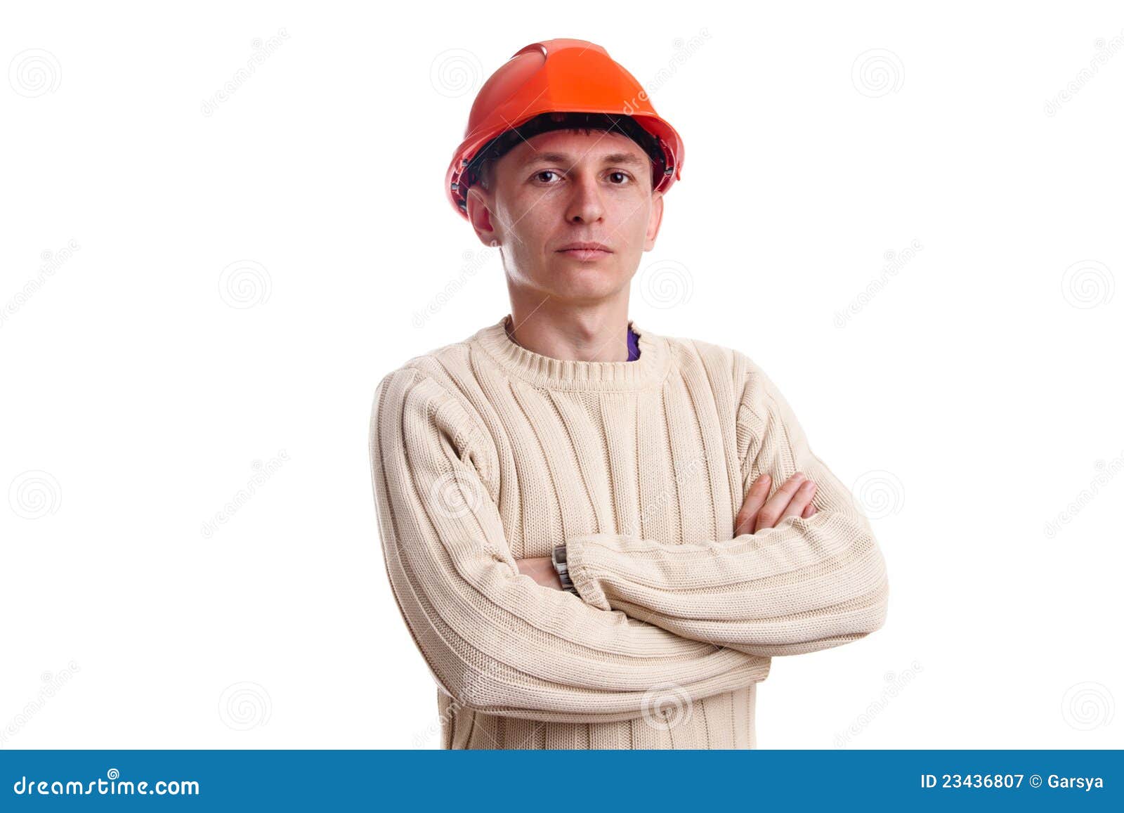 Workman in red helmet stock image. Image of industrial - 23436807
