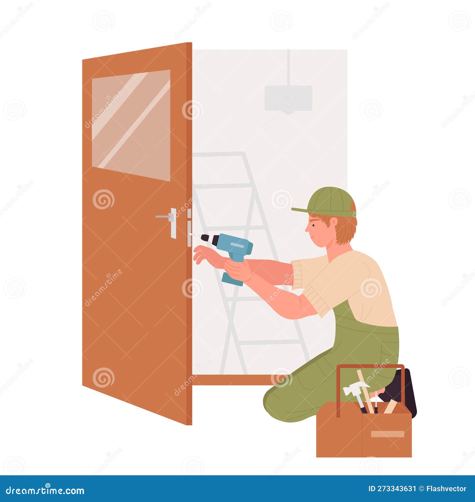 Workman repairing door stock vector. Illustration of renovation - 273343631