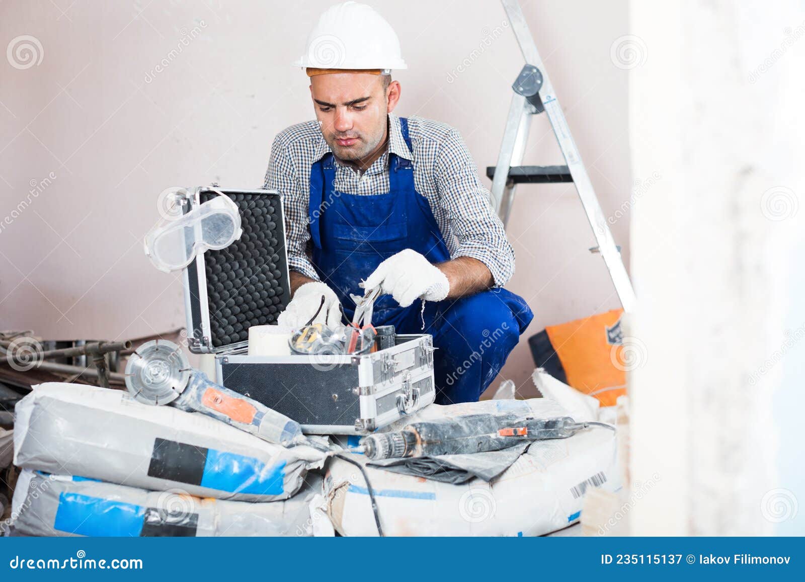Workman Searching Tools in Toolbox Stock Image - Image of person ...