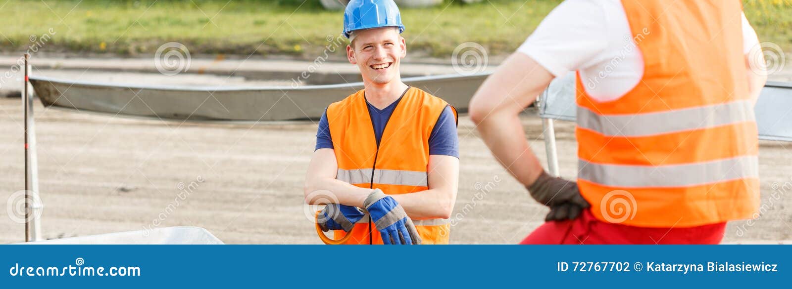 Workman Smiling To a Friend Stock Photo - Image of helmet, rest: 72767702