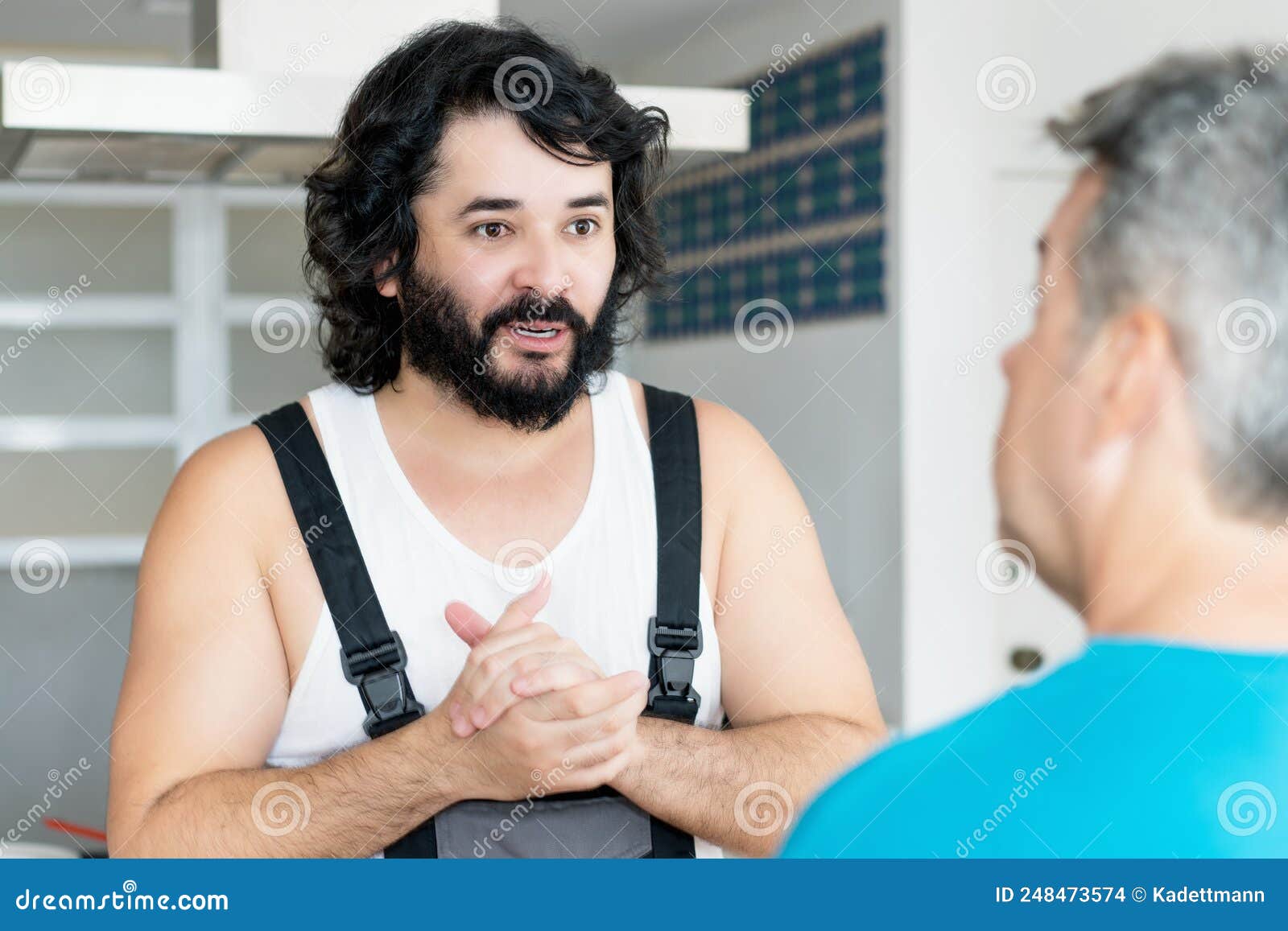 Workman Talking with Boss about Work Stock Photo - Image of contract ...
