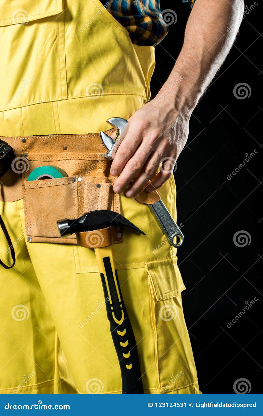 Workman in tool belt stock image. Image of foreman, clothing - 123124531