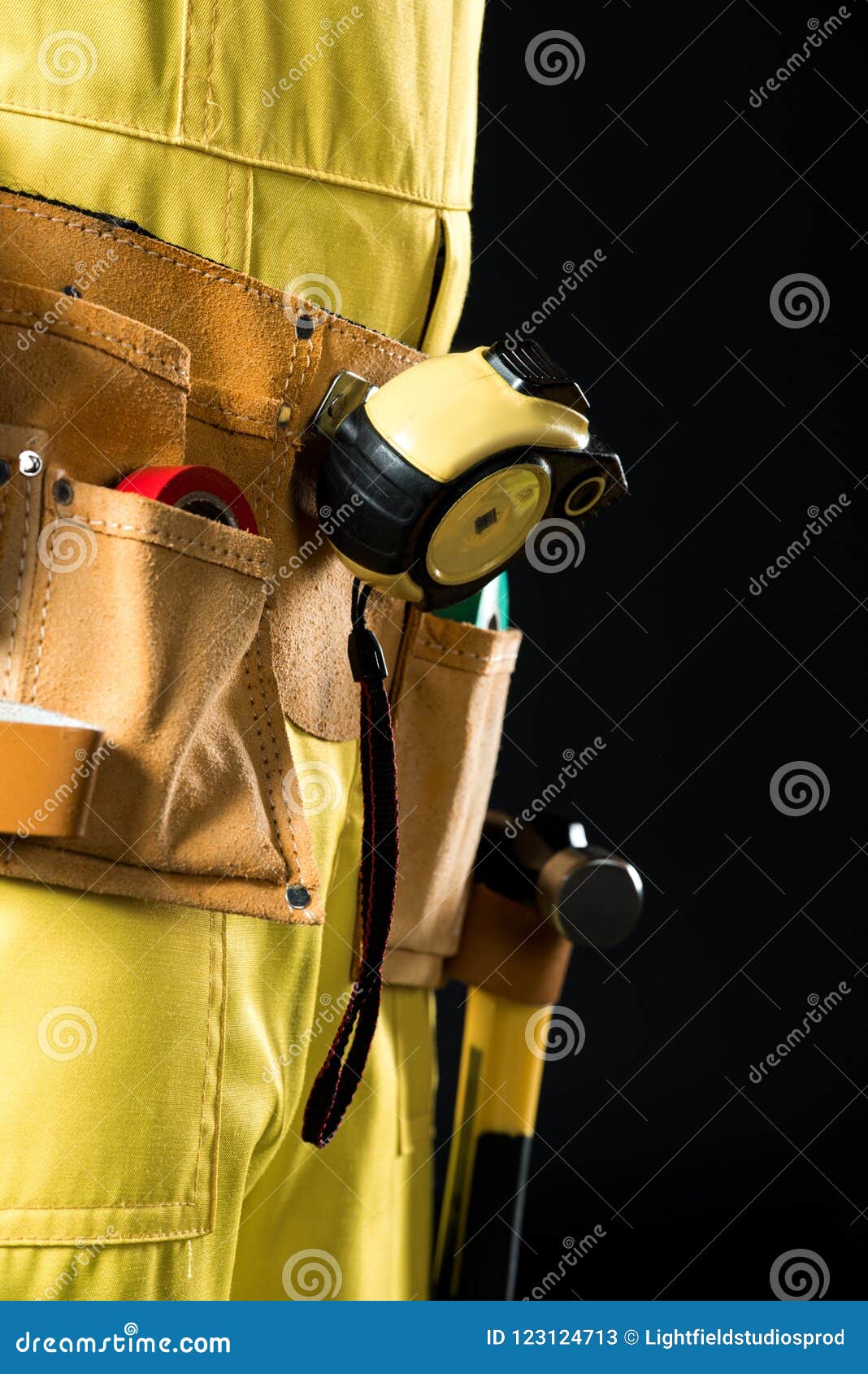 Workman in tool belt stock image. Image of helmet, business - 123124713