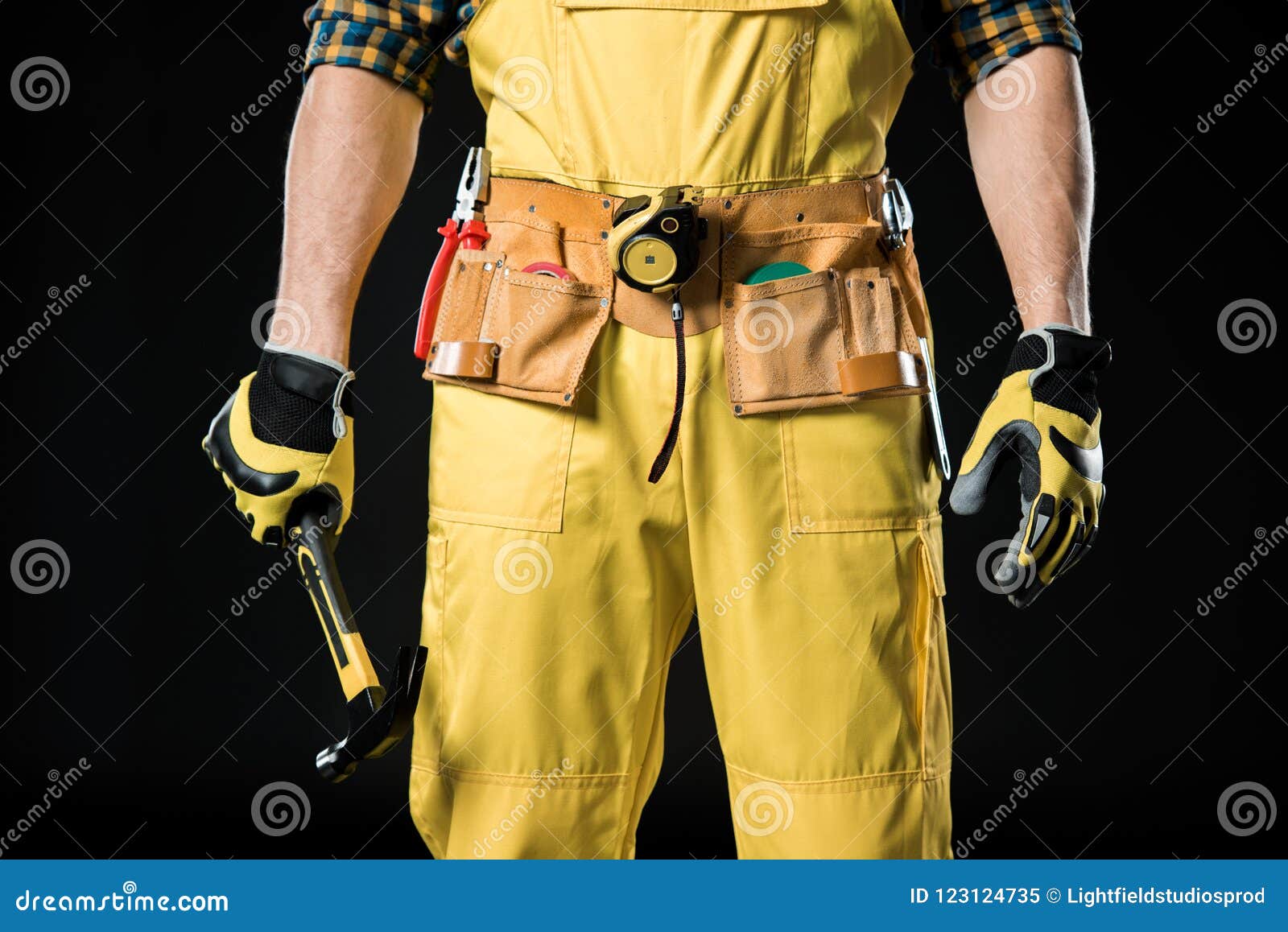 Workman in tool belt stock image. Image of architect - 123124735