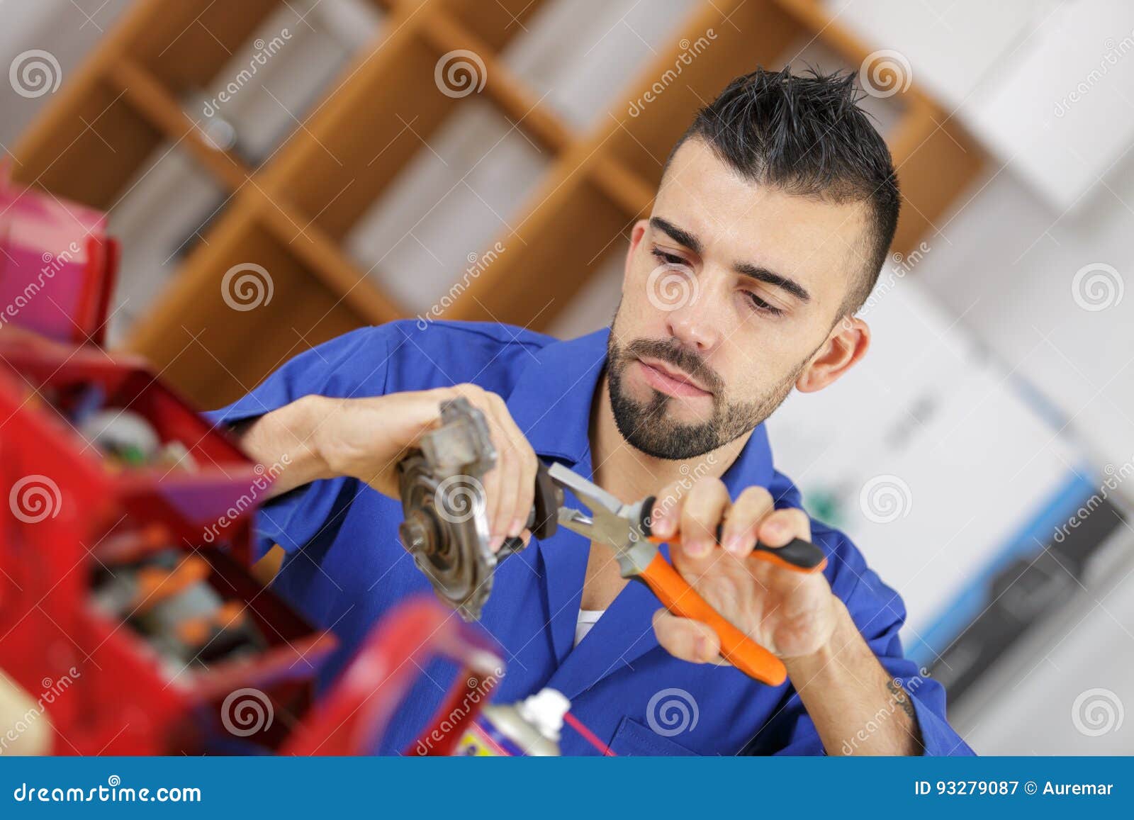 Workman Using Pliers Metal Part Stock Image - Image of vehicle, hand ...