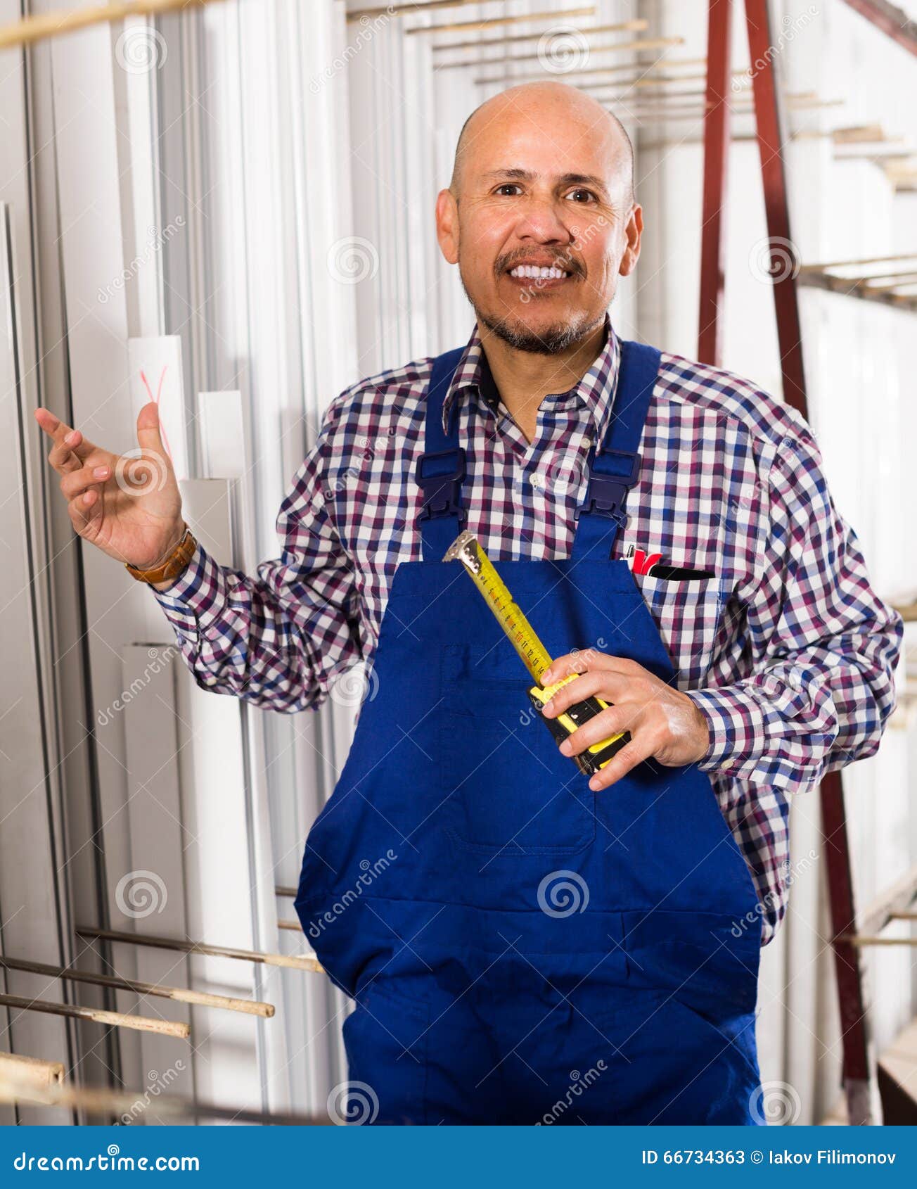 Workman Working at PVC Frames Stock Image - Image of inside, posing ...
