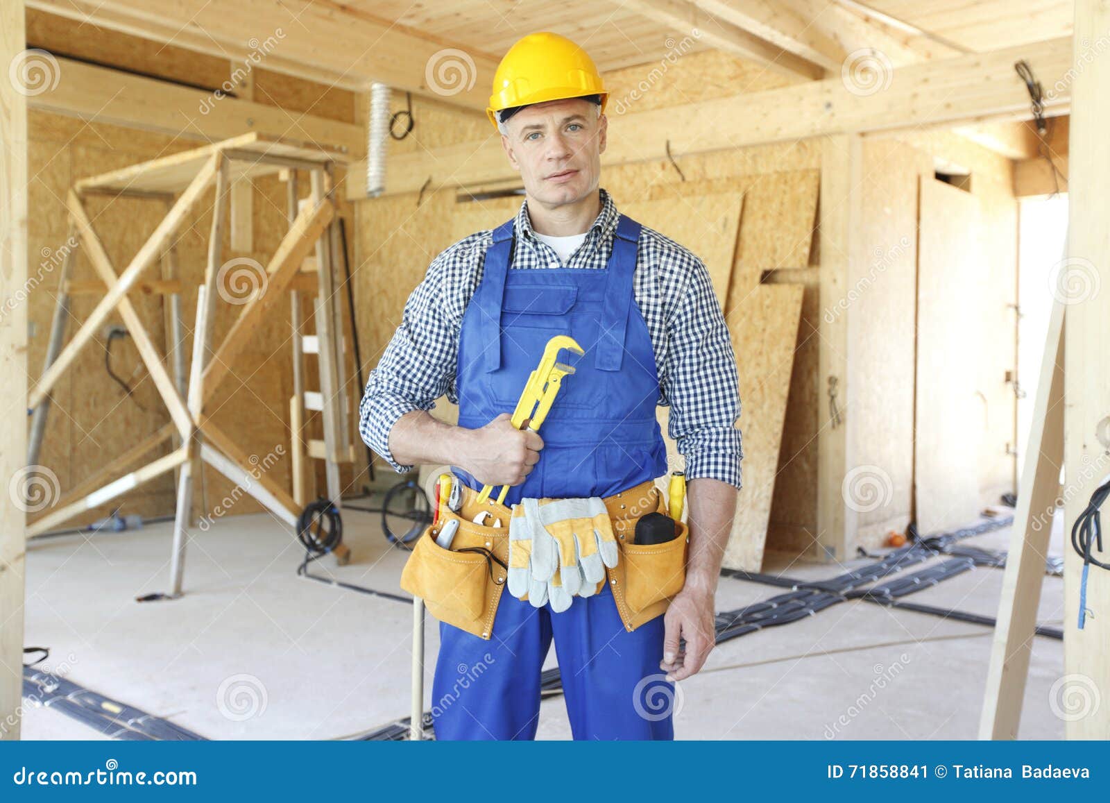 Workman with wrench stock image. Image of employee, wrench - 71858841