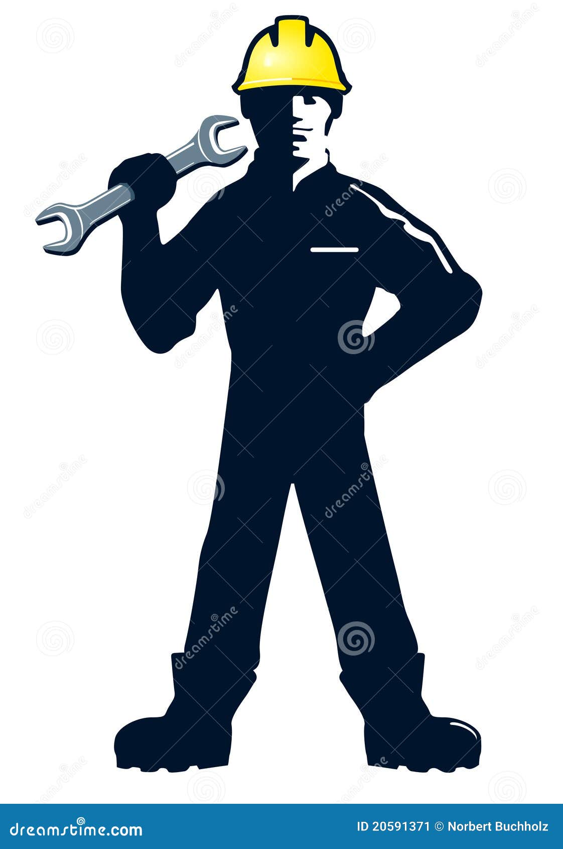 Workman with Wrench or Spanner Stock Vector - Illustration of closeup ...