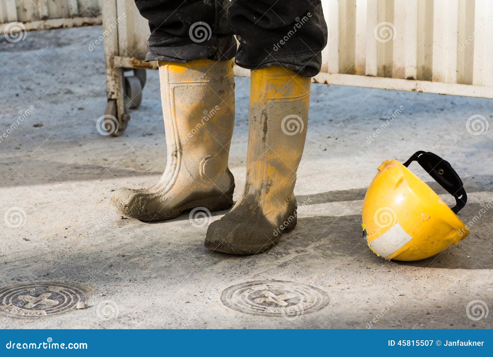 Workmans Muddy Boots And Helmet Royalty-Free Stock Photography ...
