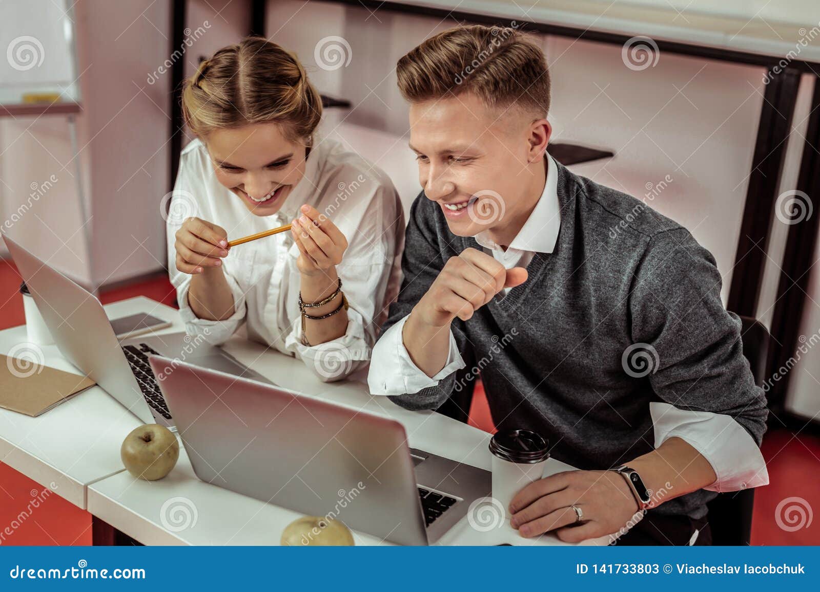 Workmates Being in Great Mood while Working Together Stock Image ...