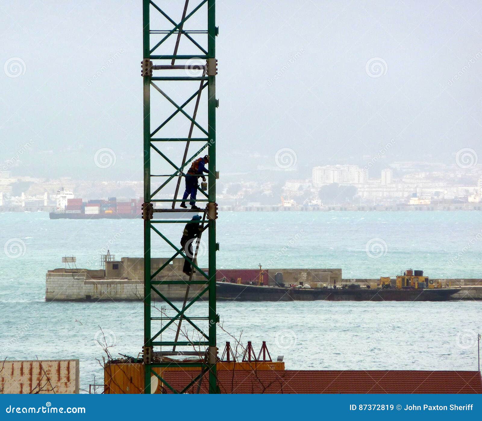 Workmen aloft stock image. Image of aloft, workers, shipping - 87372819