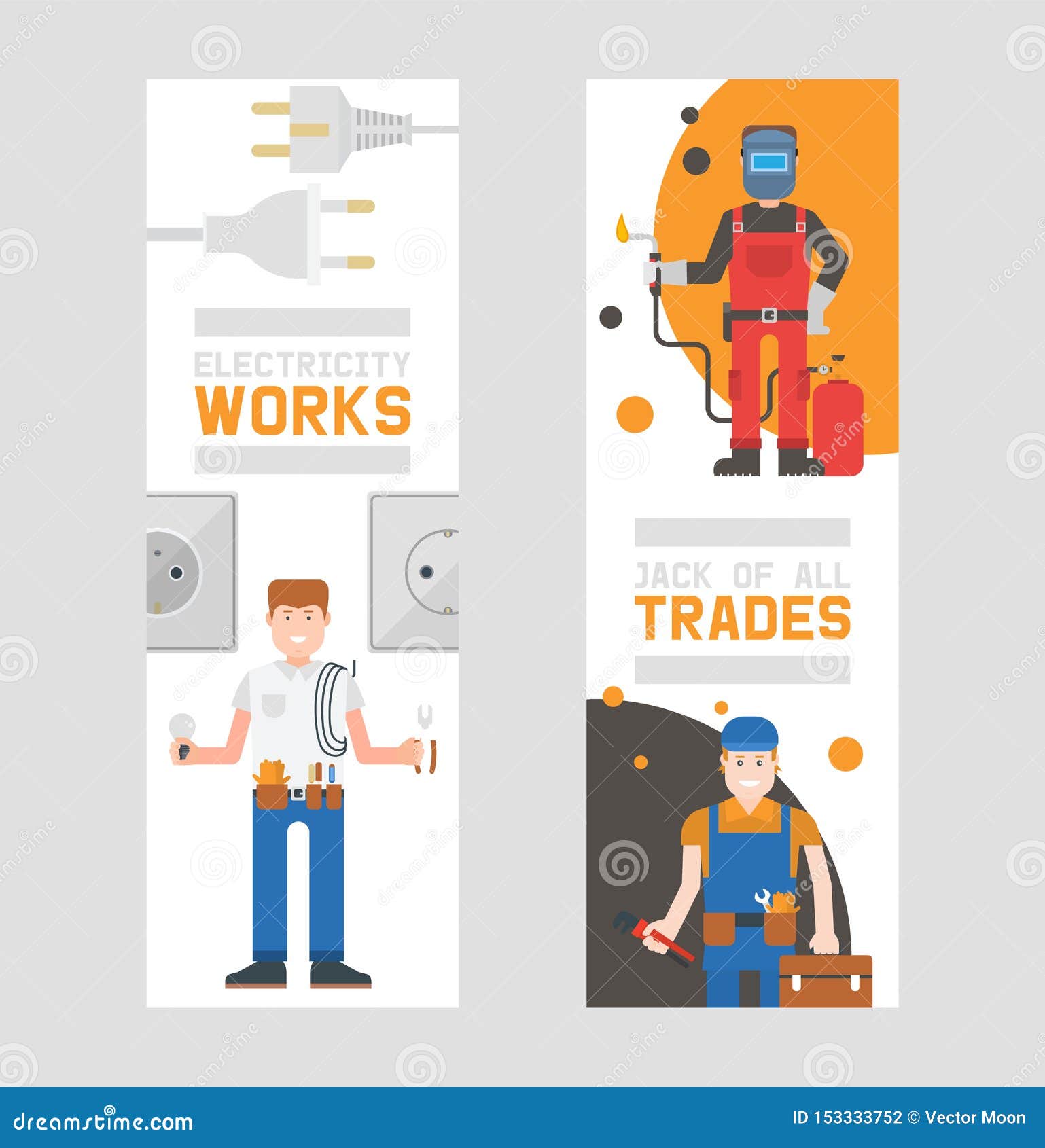 Workmen Builders and Engineers with Tools or Equipment Set of Vertical ...