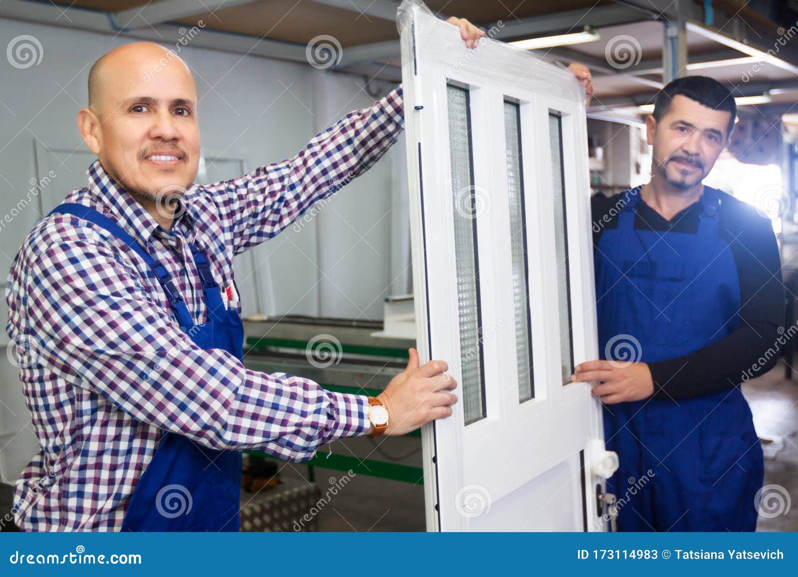 Workmen Carrying Windows Frames at Factory Stock Image - Image of ...