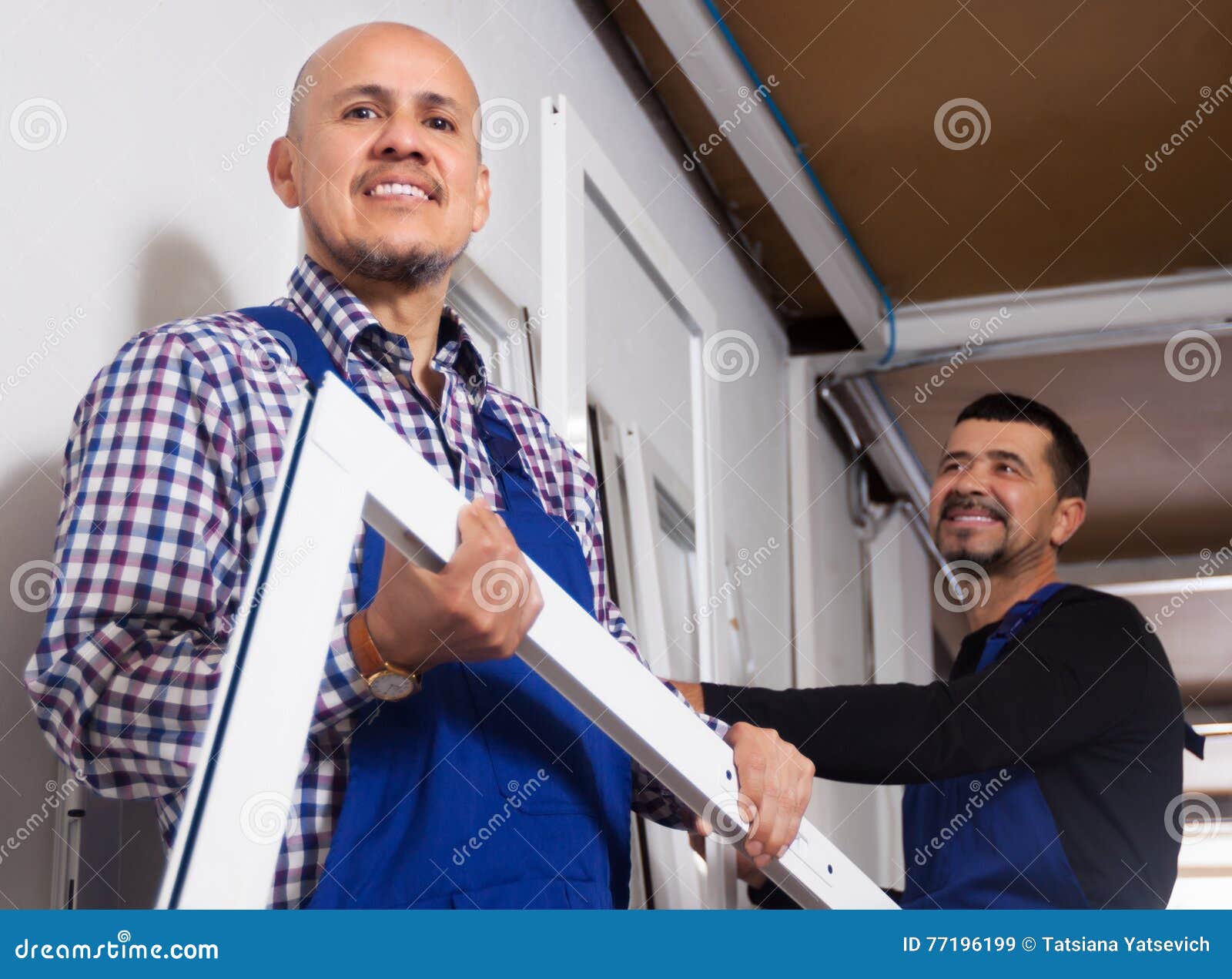 Workmen Carrying Windows Frames at Factory Stock Image - Image of ...
