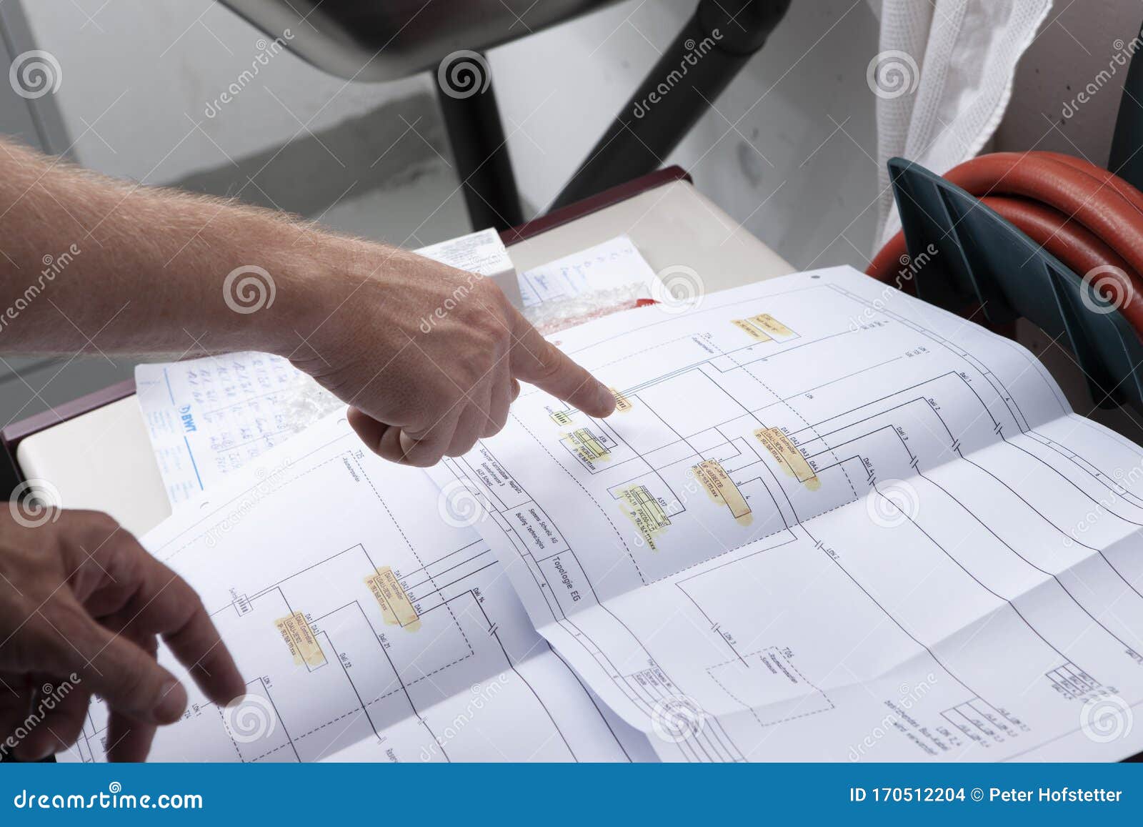 Workmen and Engineer Working an Planing on the Job Showing Hands Stock ...