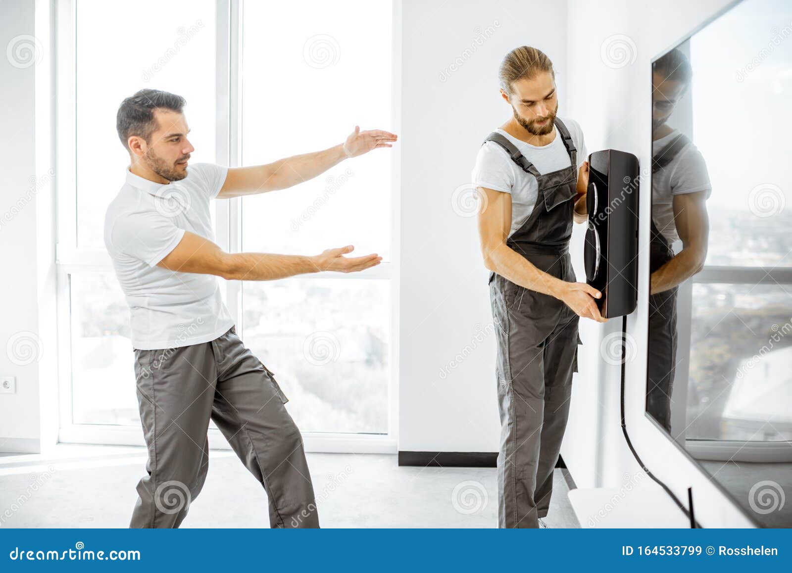 Workmen Installing Audio System at Home Stock Image - Image of ...