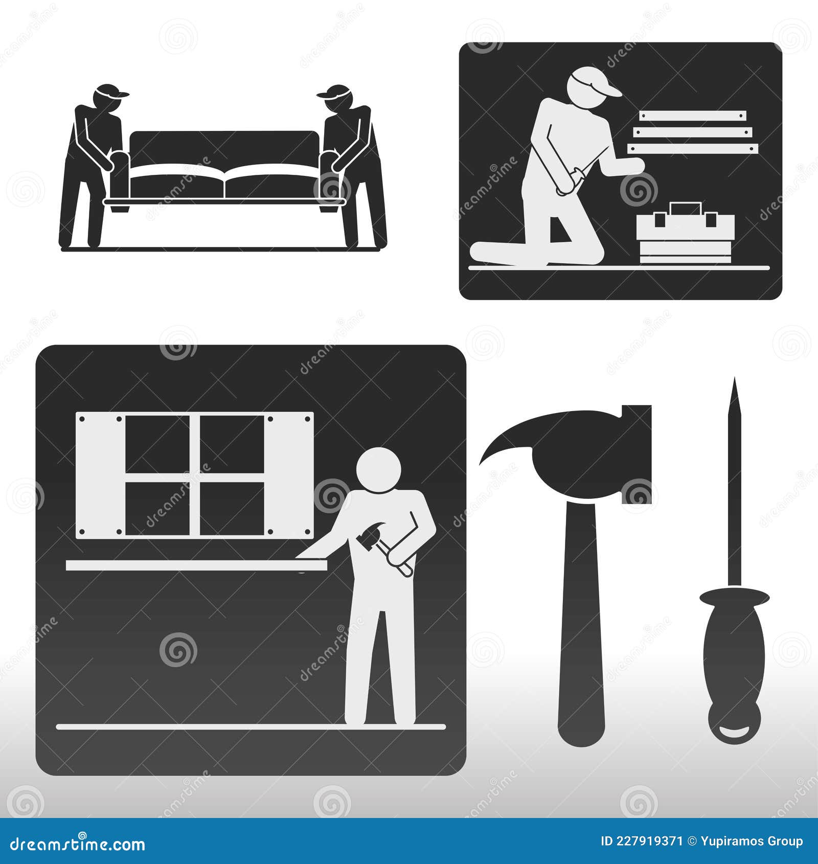 Workmen installing icon stock vector. Illustration of stair - 227919371