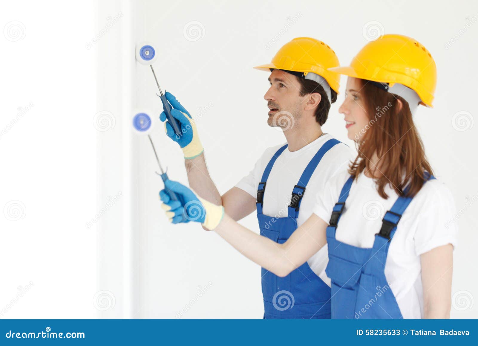 Workmen painting wall stock image. Image of room, indoors - 58235633