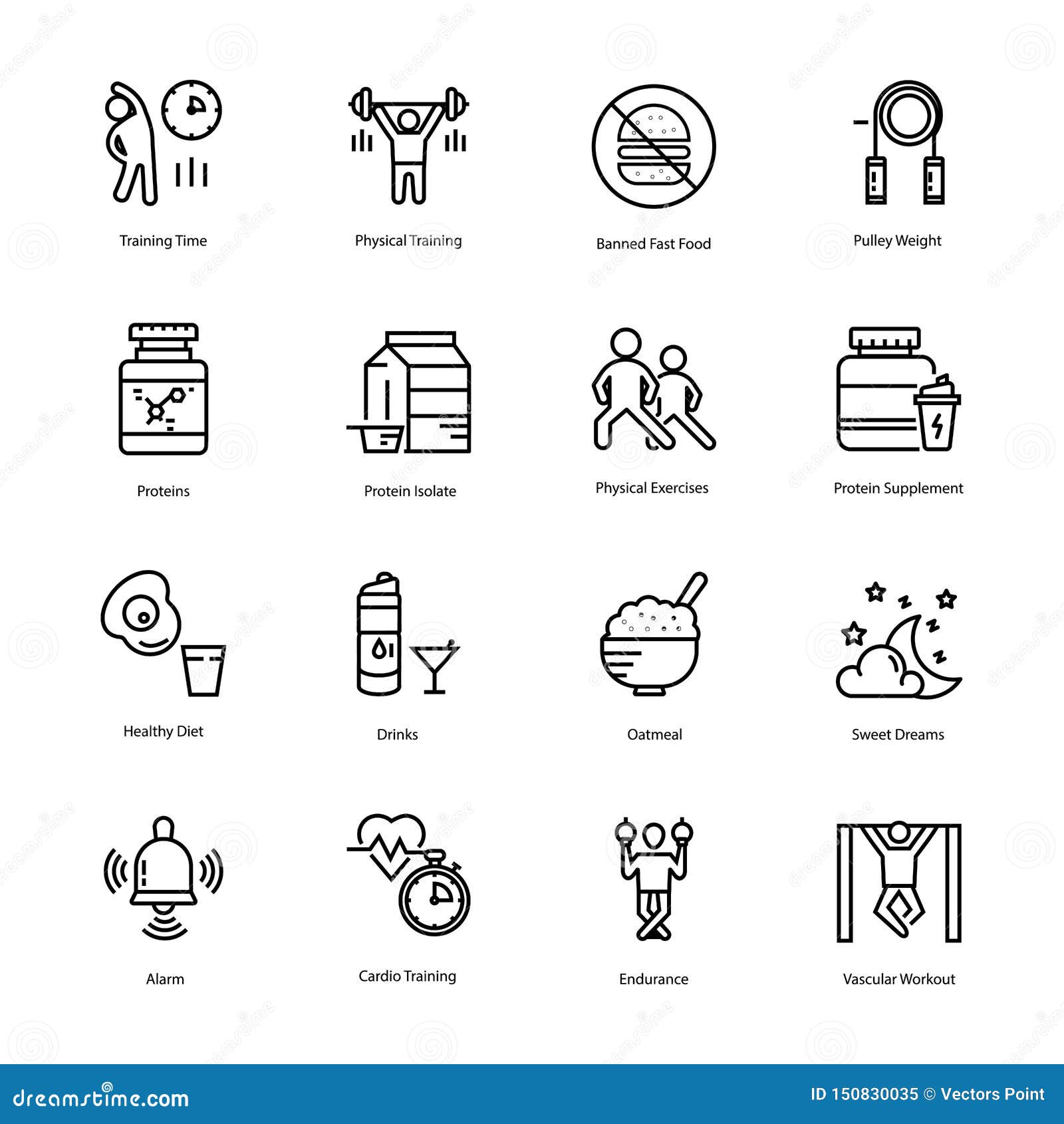 Workout and Diet Plan Icons Bundle Stock Illustration - Illustration of ...