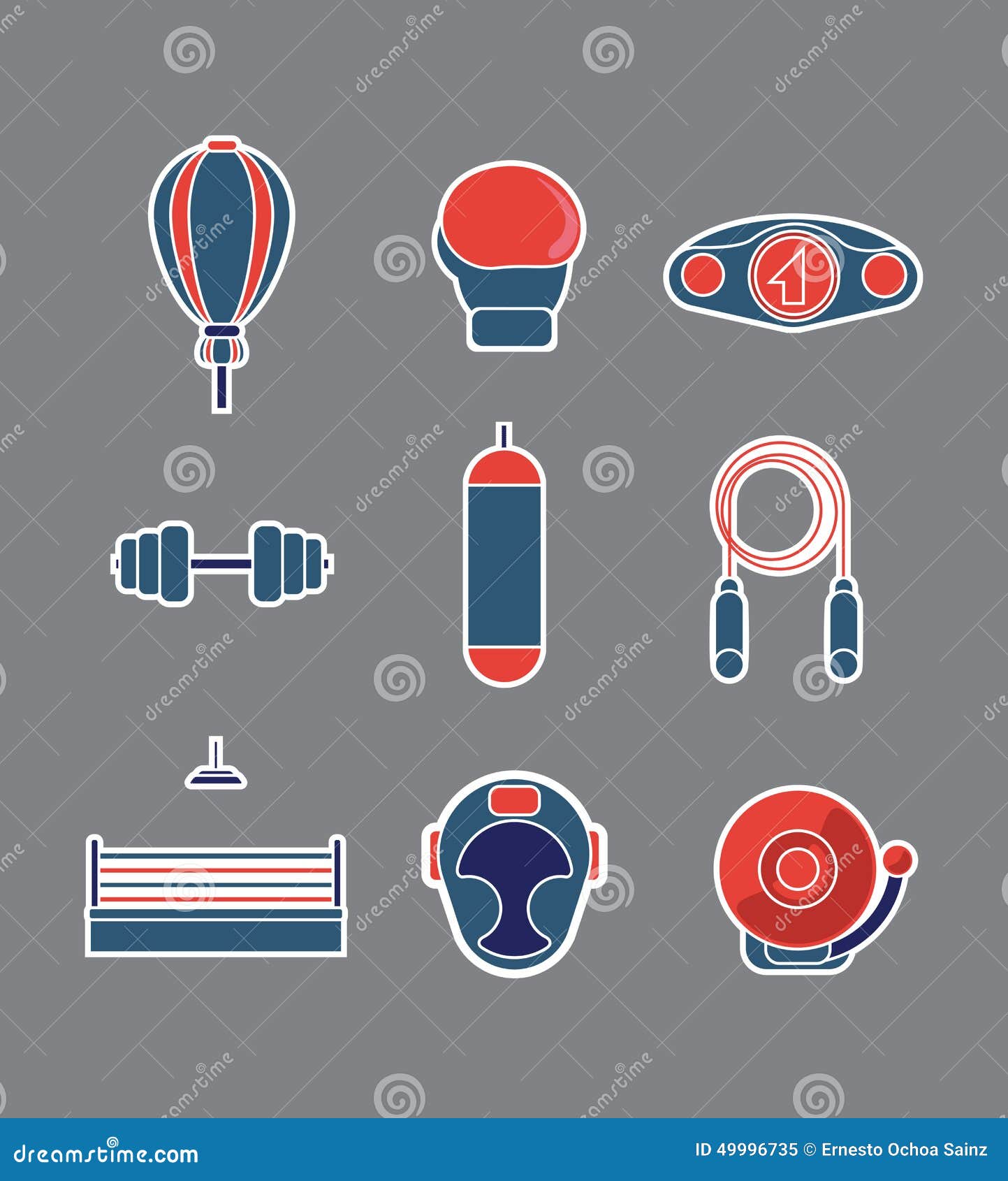 Workout Equipment Icons on Gray Background. Flat Design Style Stock ...