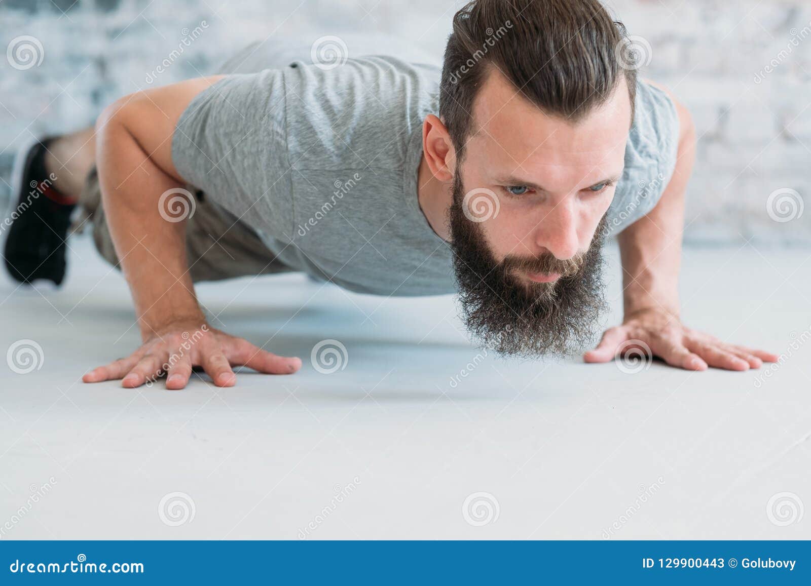 Workout Exercise Man Push Ups Chest Bicep Training Stock Image - Image ...