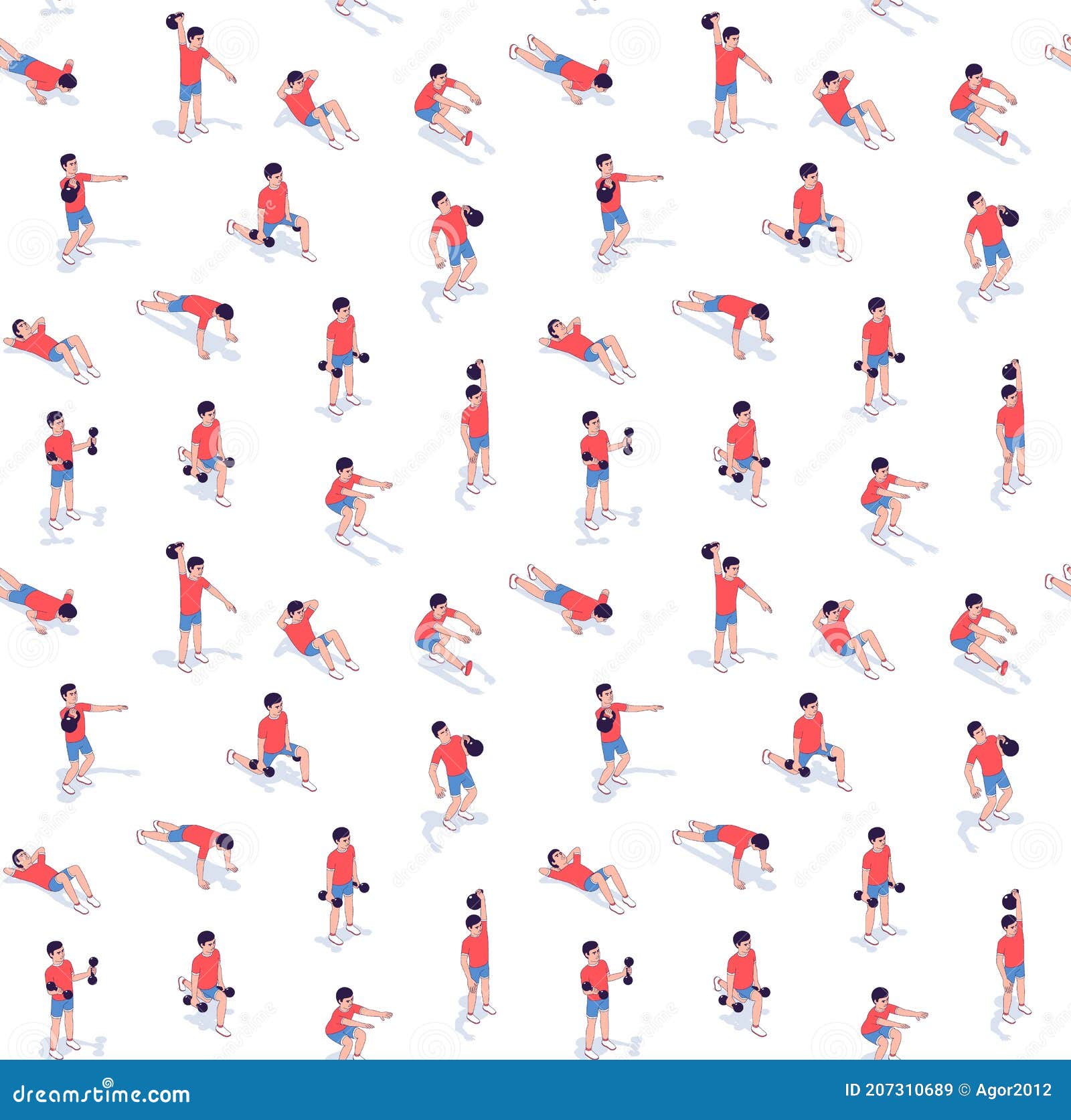 Workout Exercise Seamless Pattern Isometric. Athletic Muscle Training ...