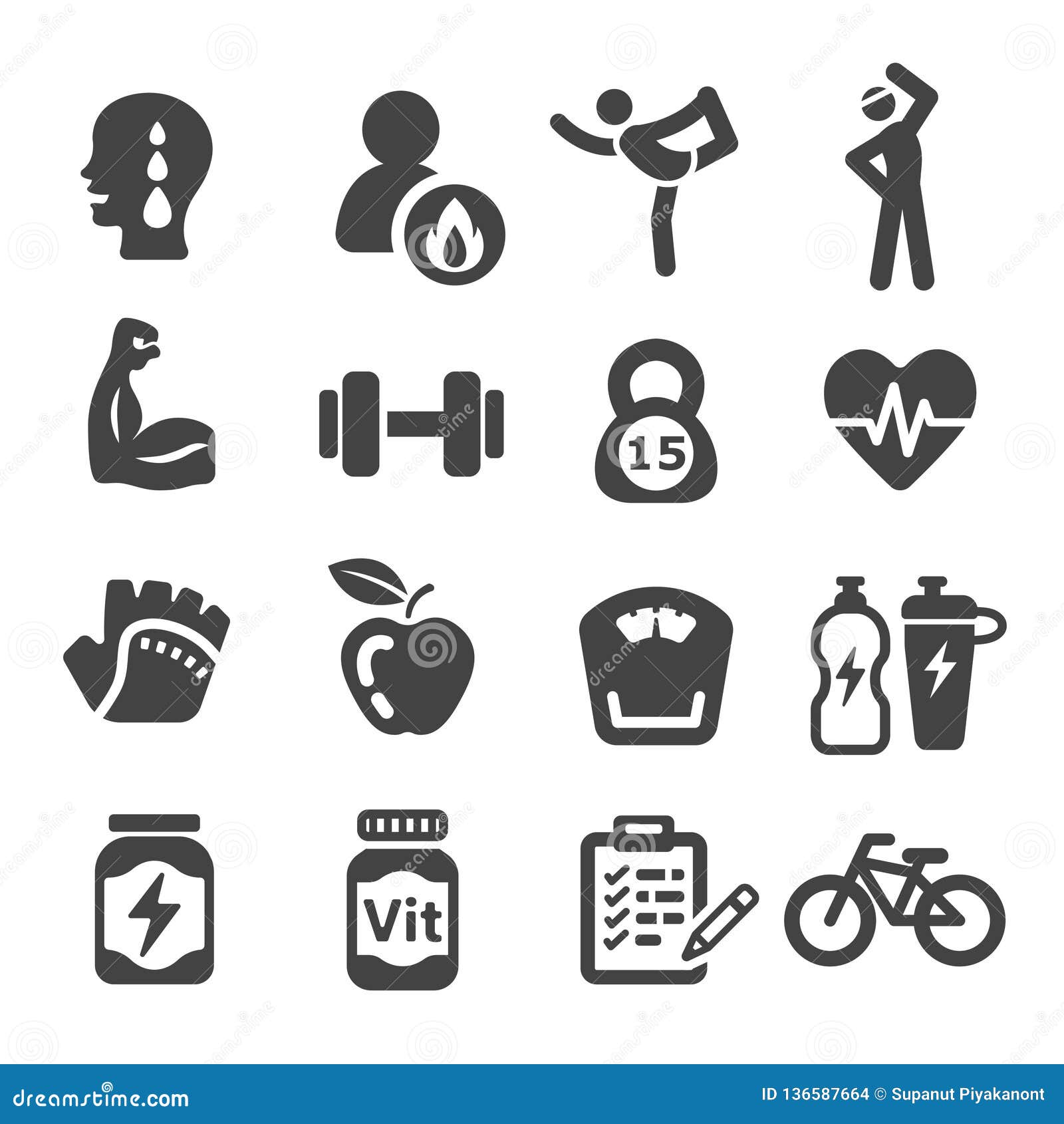 Workout icon set stock vector. Illustration of calories - 136587664