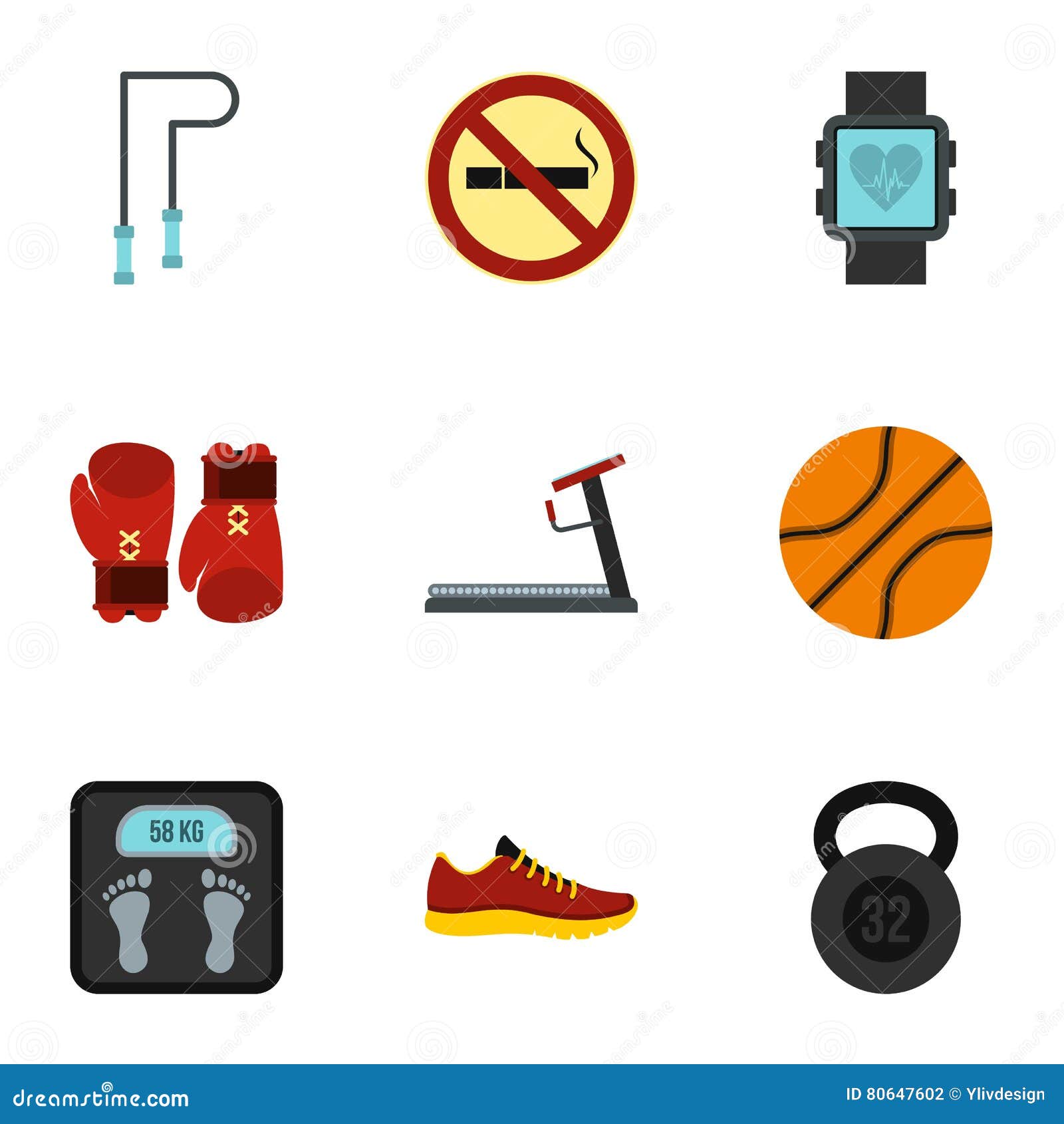 Workout Icons Set, Flat Style Stock Vector - Illustration of healthy ...