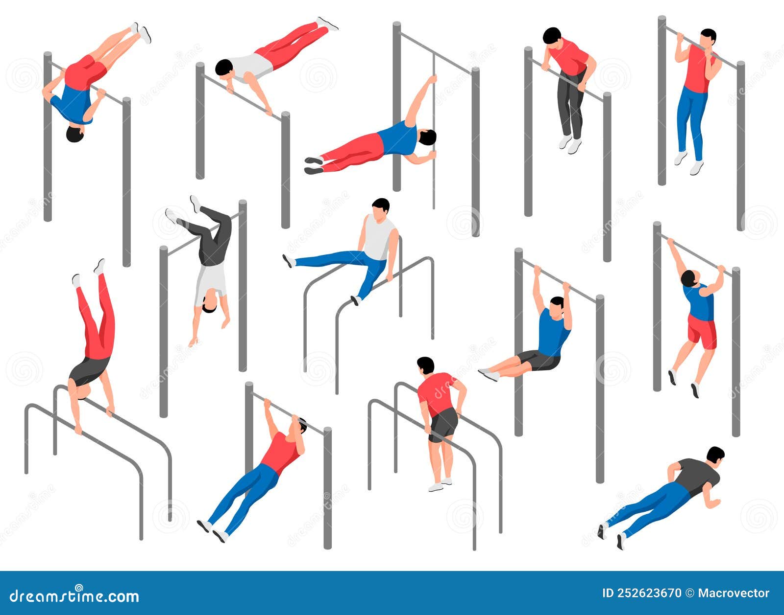 Workout Isometric Set stock vector. Illustration of strong - 252623670