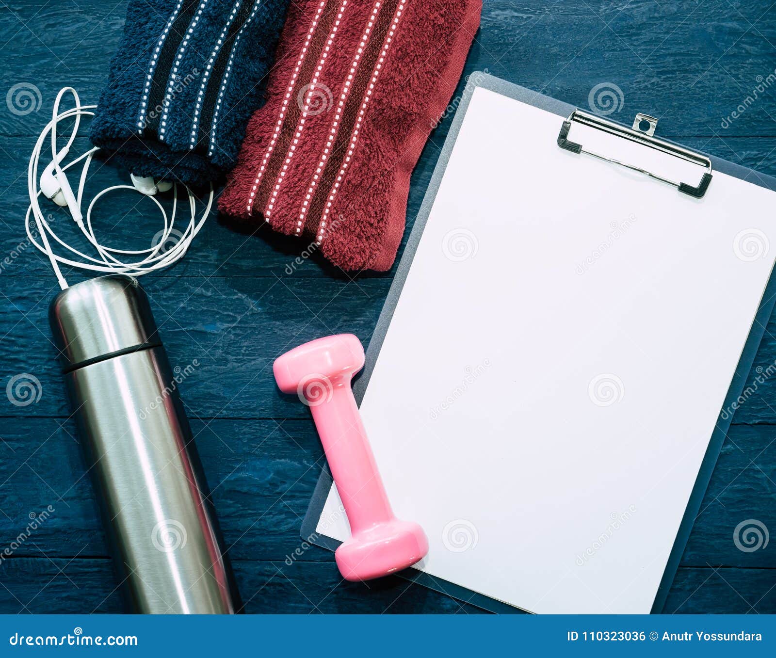 Workout Objects with Blank Notepad for Sport Stock Photo - Image of ...