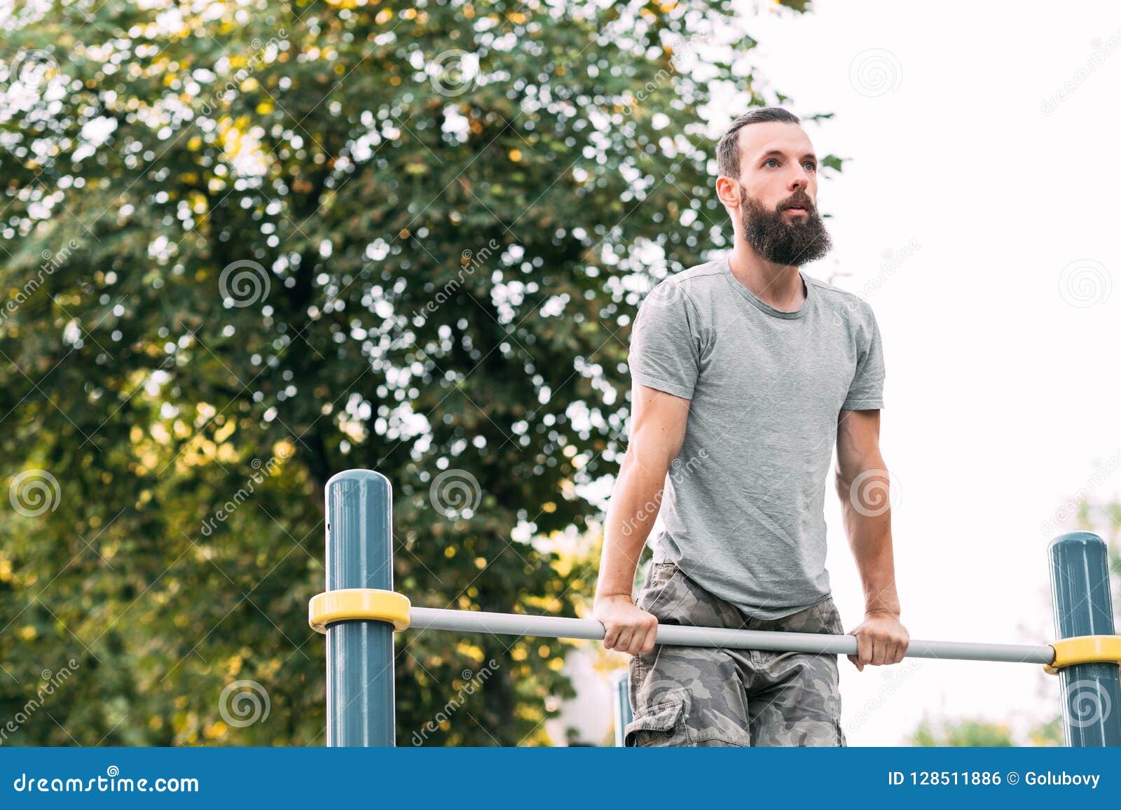 Workout Exercise Man Pull Ups Chest Bicep Training Stock Photo - Image ...