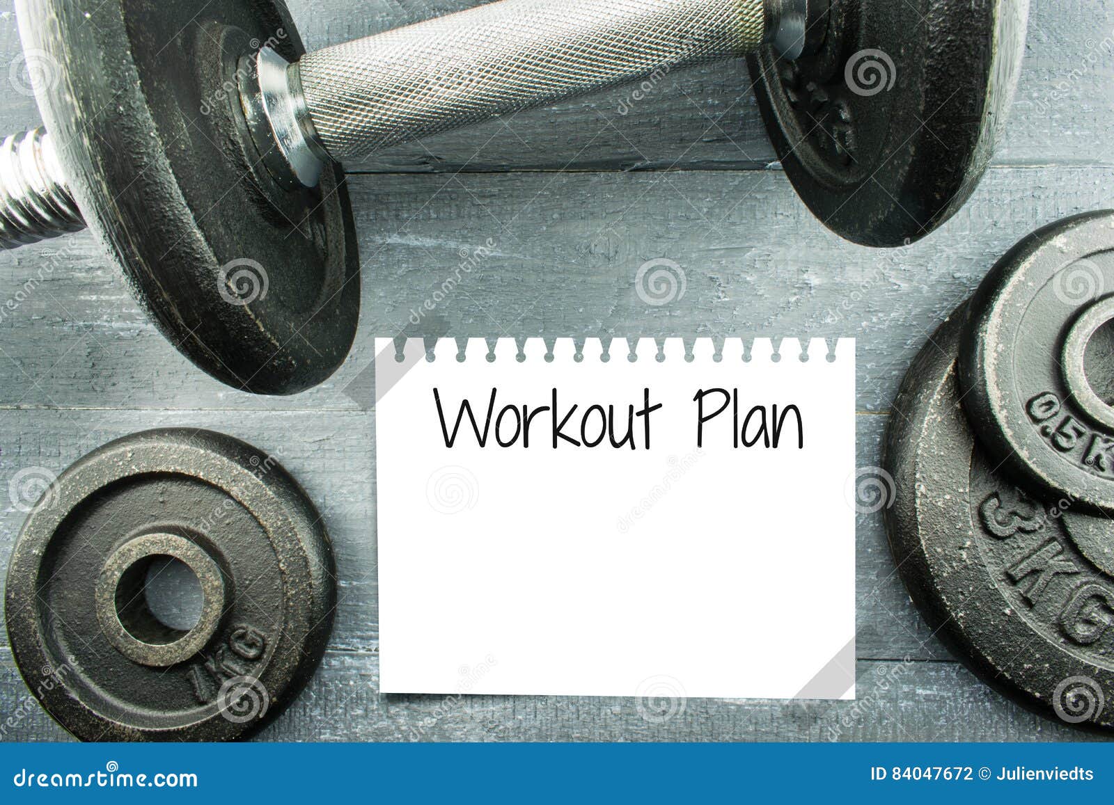 Workout Plan with Dumbbell on Wooden Table Stock Photo - Image of ...