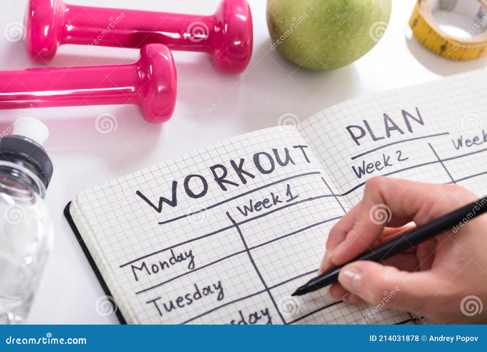 Workout Plan in Notebook at Wooden Desk Stock Photo - Image of ...
