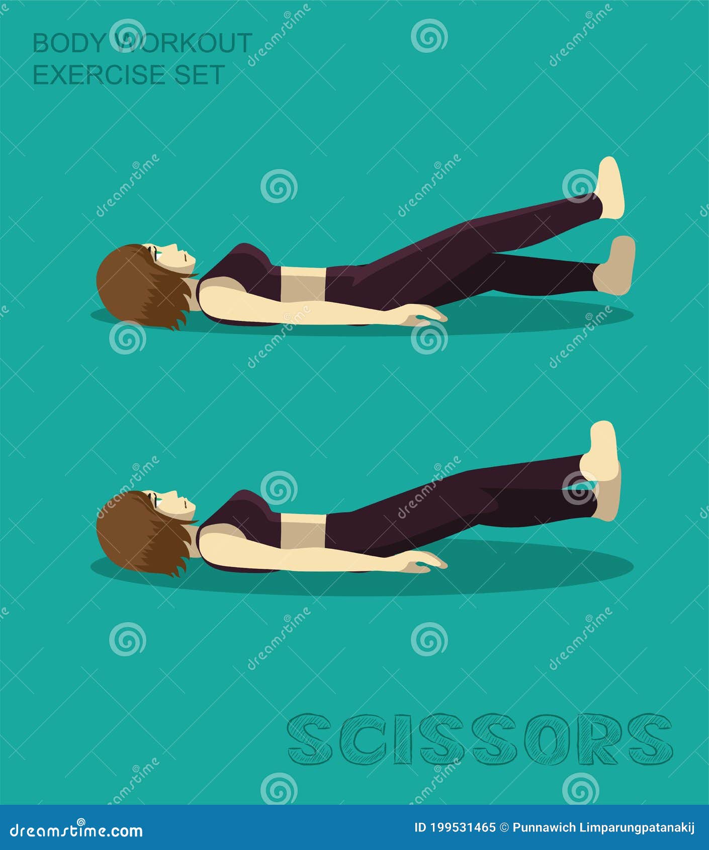 Scissors Body Workout Exercise Set Manga Cartoon Vector Stock Vector ...