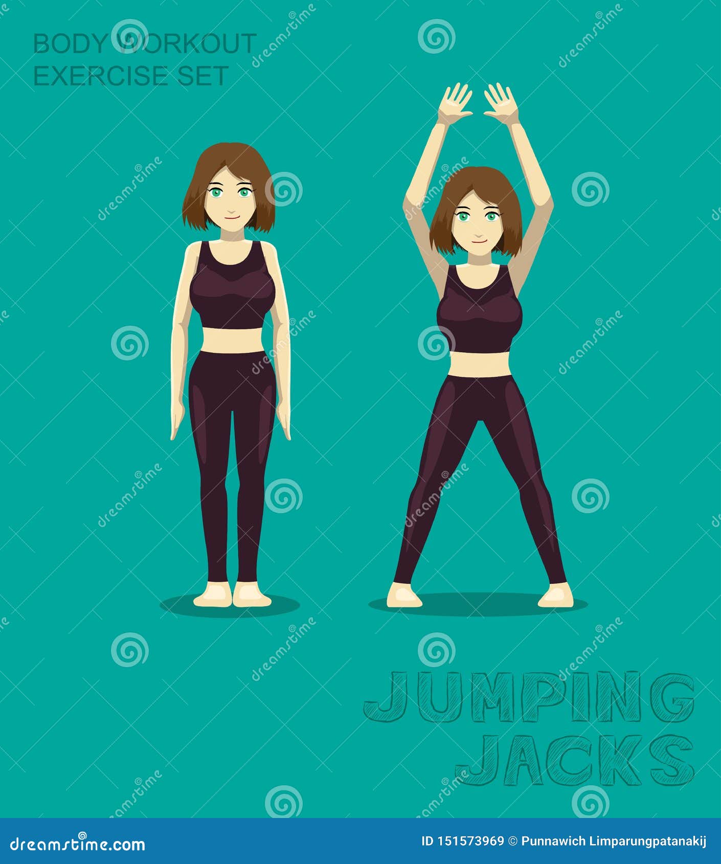 Jumping Jacks Body Workout Exercise Set Manga Cartoon Vector Stock ...