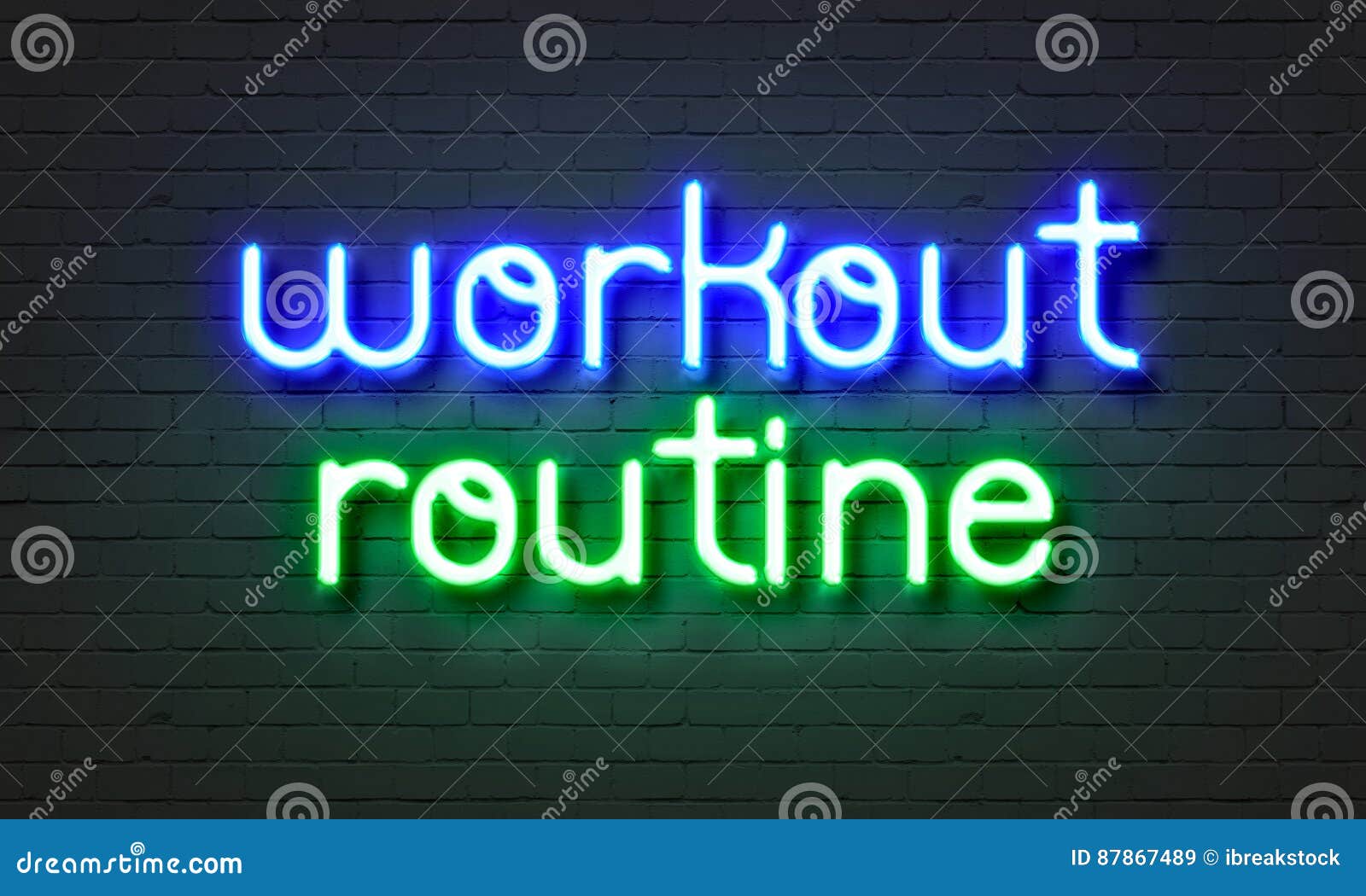 Workout Routine Neon Sign on Brick Wall Background. Stock Illustration ...