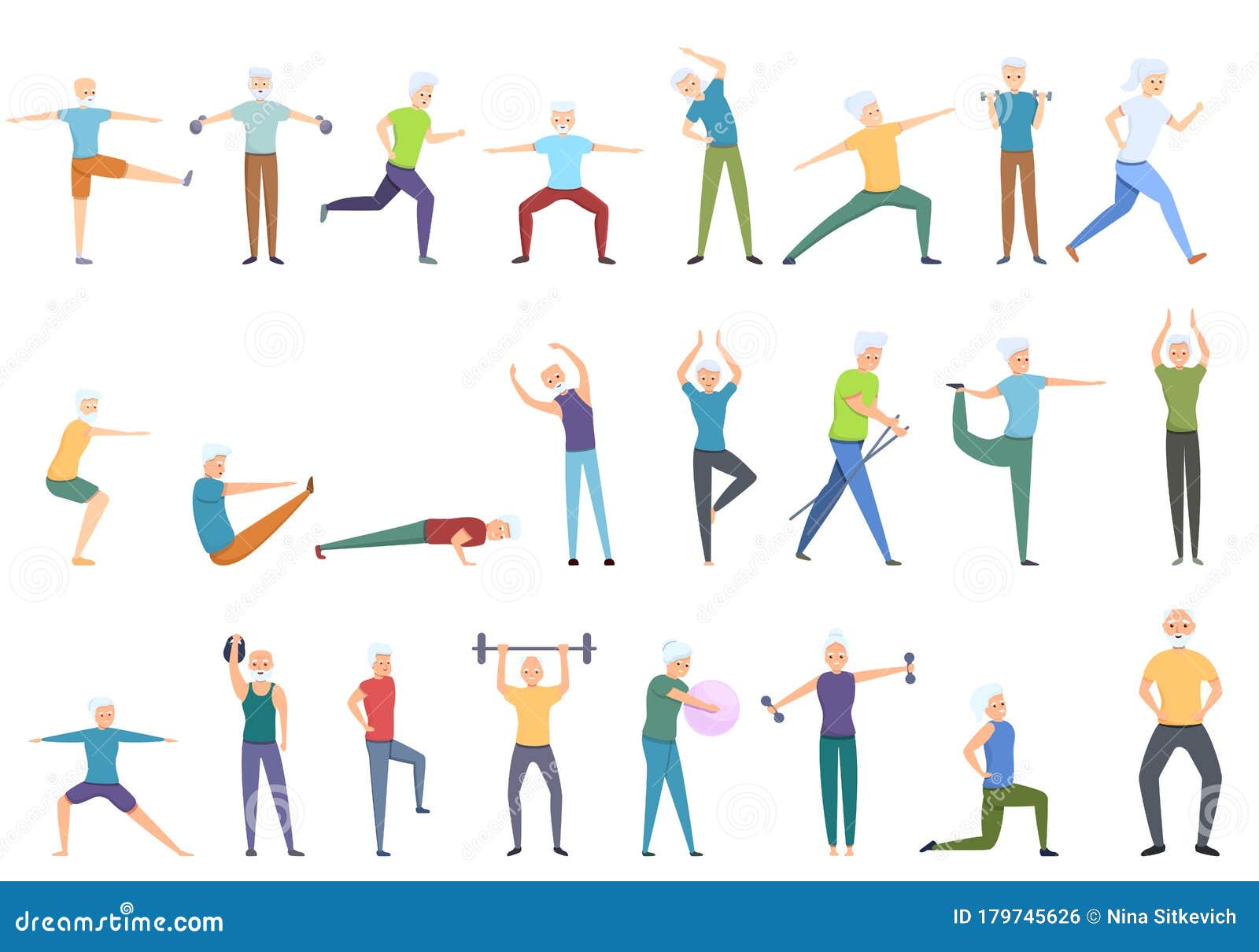 Workout Seniors Icons Set, Cartoon Style Stock Vector - Illustration of ...
