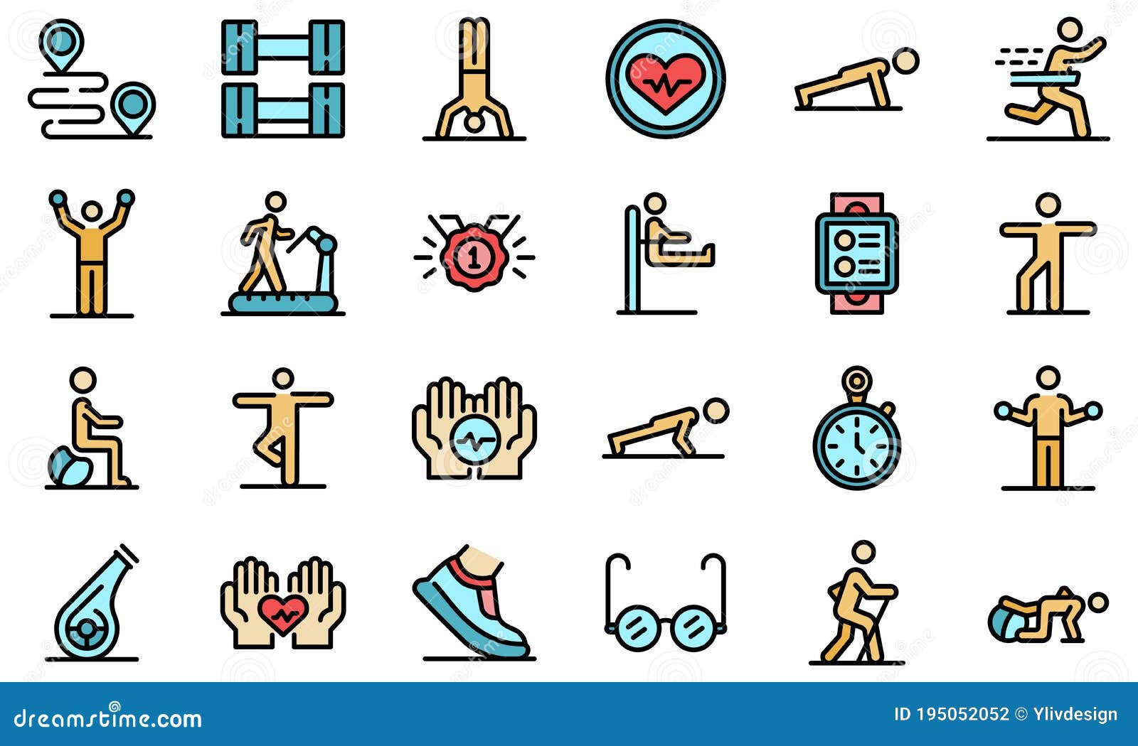Workout Seniors Icons Set Vector Flat Stock Vector - Illustration of ...