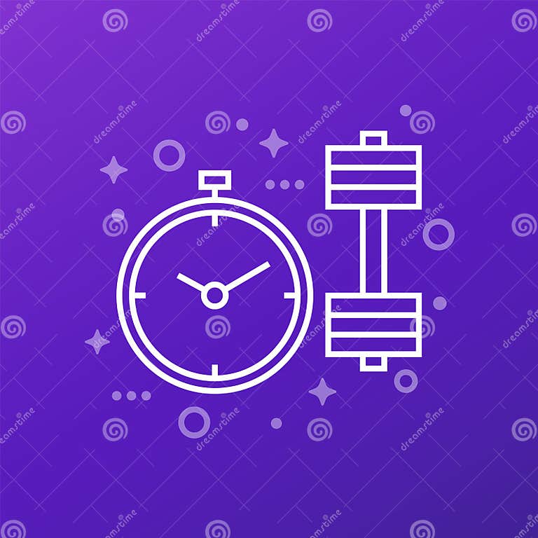 Workout Time, Training Line Icon with a Stopwatch Stock Vector ...