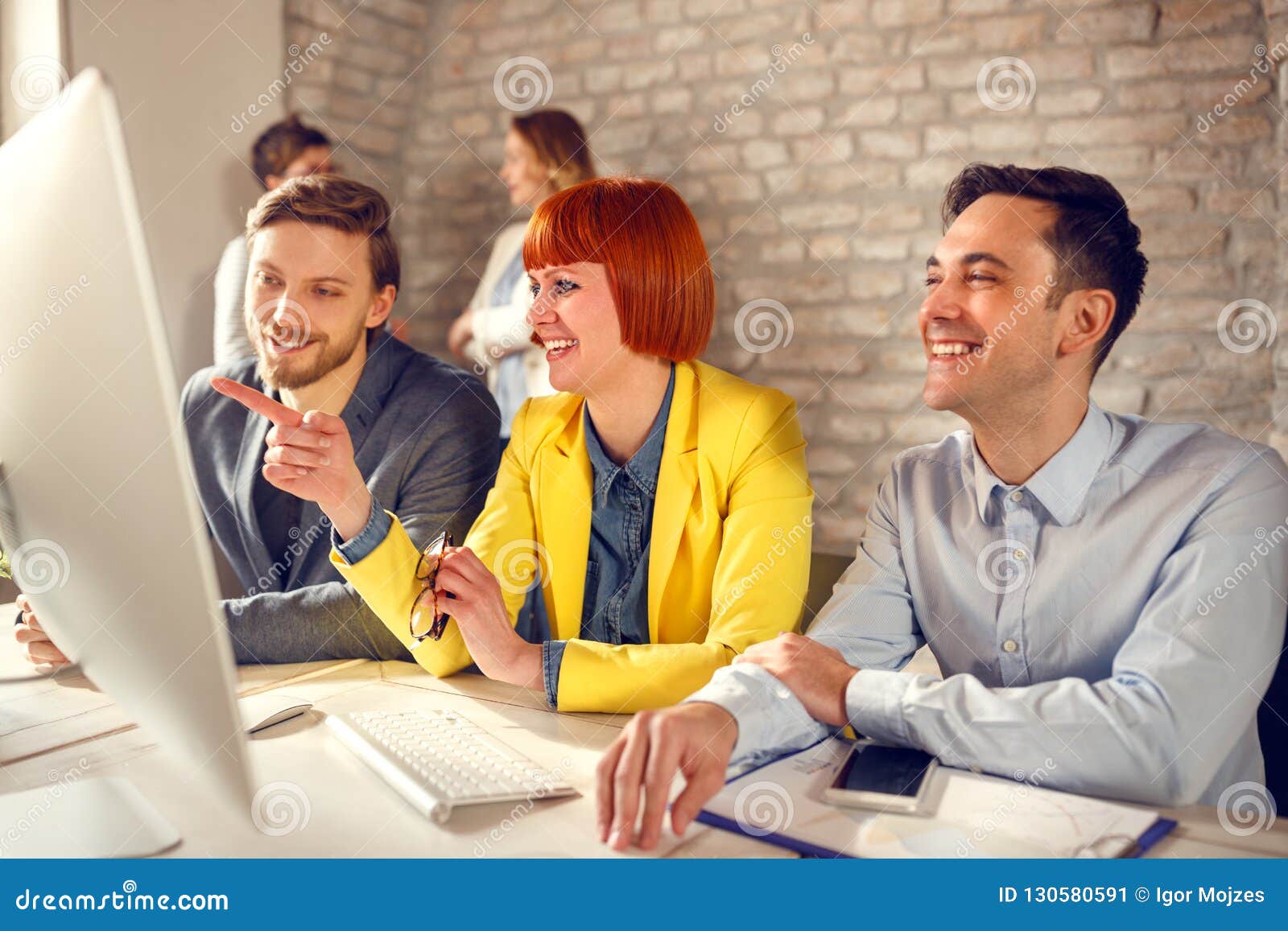 Workpeople Looking on Computers Screen Stock Image - Image of ...