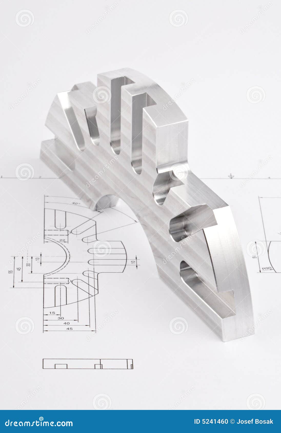 Workpiece on a blueprint stock photo. Image of parts, closeup - 5241460