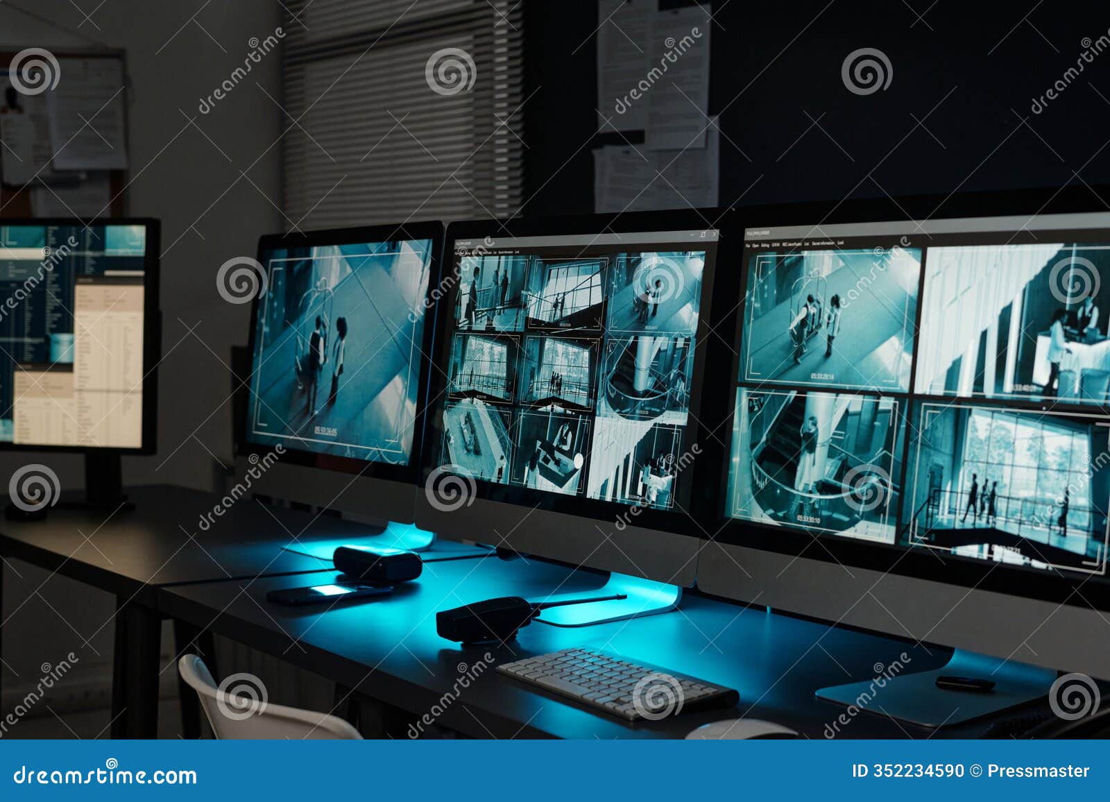 Workplace of Absent Security Guard Stock Photo - Image of system ...