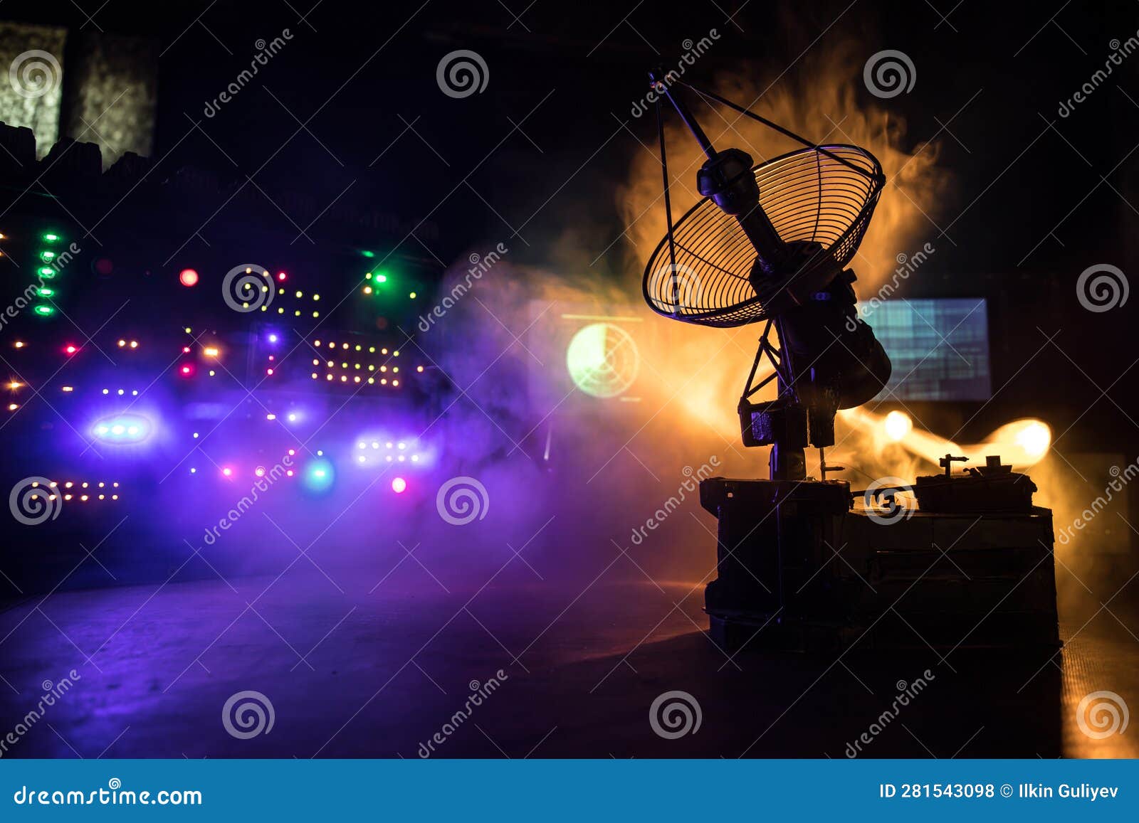 Workplace of the Air Traffic Controllers in the Control Tower. Team of ...