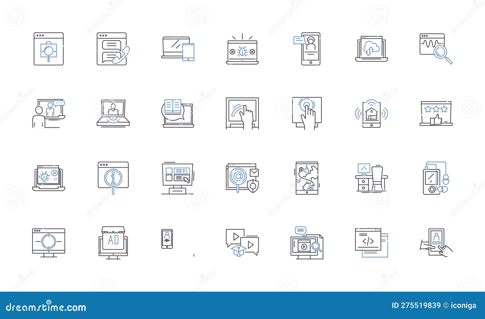 Workplace Application Line Icons Collection. Efficiency, Productivity ...