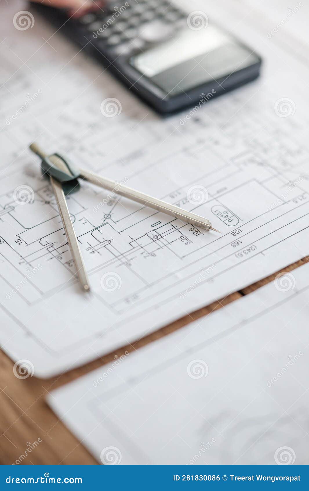 Workplace of Architect. Architectural Plan, Compass Drawing Tool ...