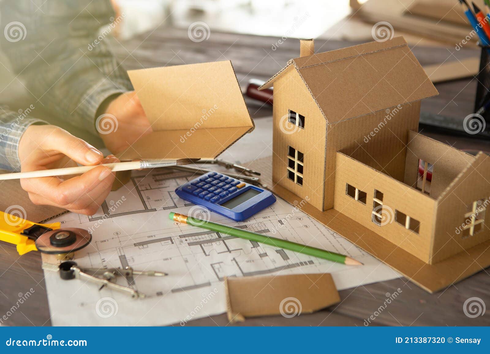 Workplace of Architect - Construction Drawings, Scale Model and Tools ...